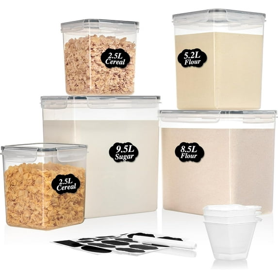 5 Pack Large Flour and Sugar Storage Containers Set, Airtight Kitchen ...