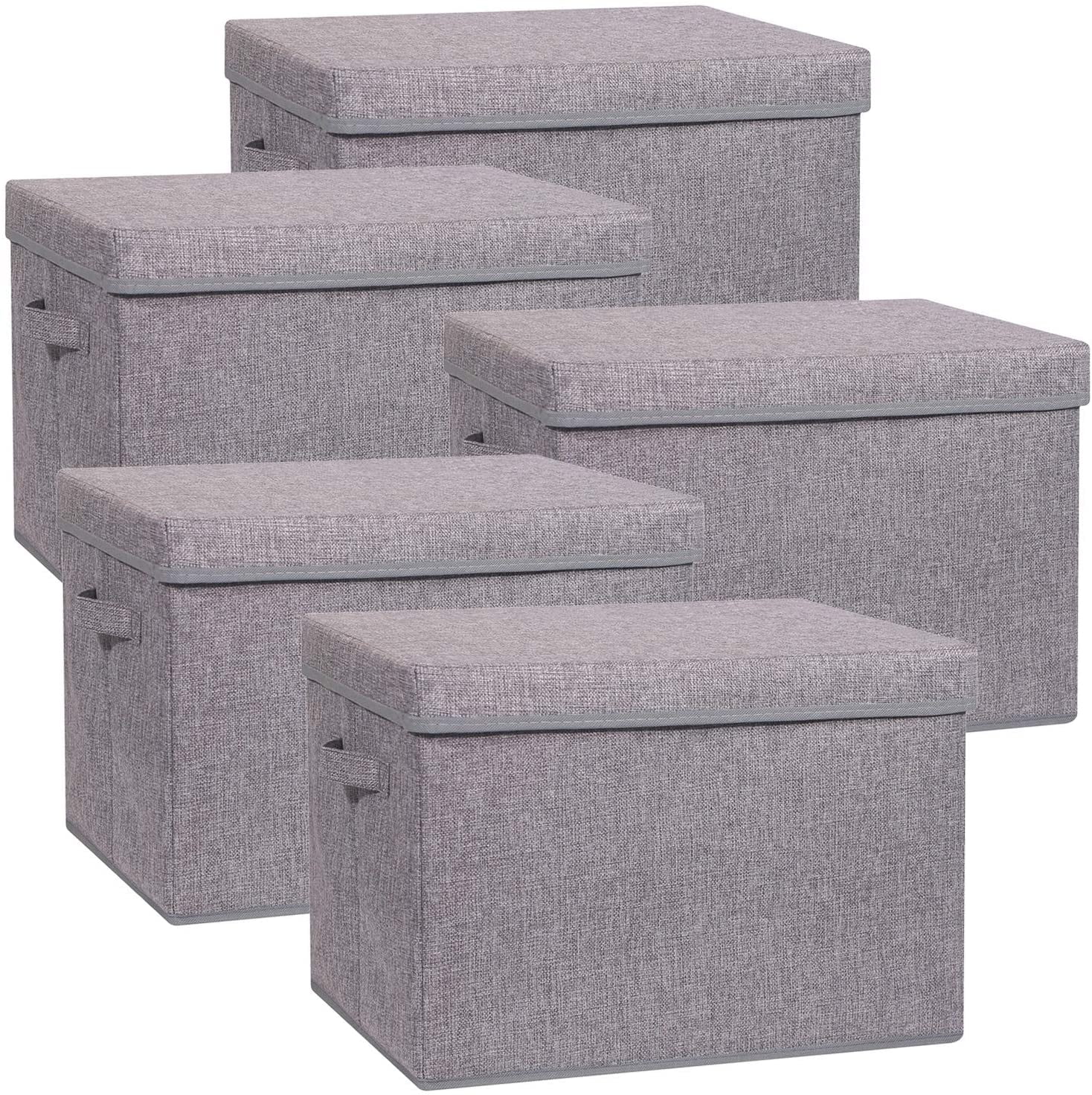 5 Pack Large Storage Box with Lids Fabric Storage Cube Organizer Cloth ...