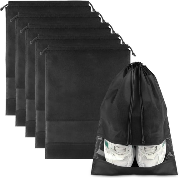5-Pack Large Travel Shoe Bags with Clear Window - Drawstring Non-Woven ...