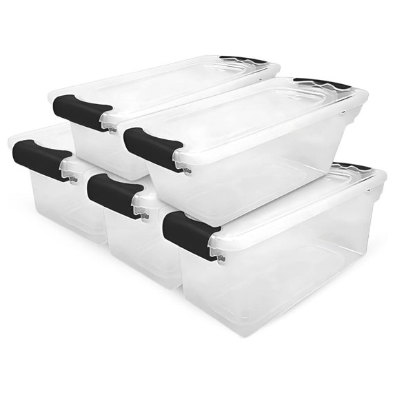 5-Pack Latching Lid, Small Clear Plastic Storage Bins w/Lids, 7.5 Quart ...
