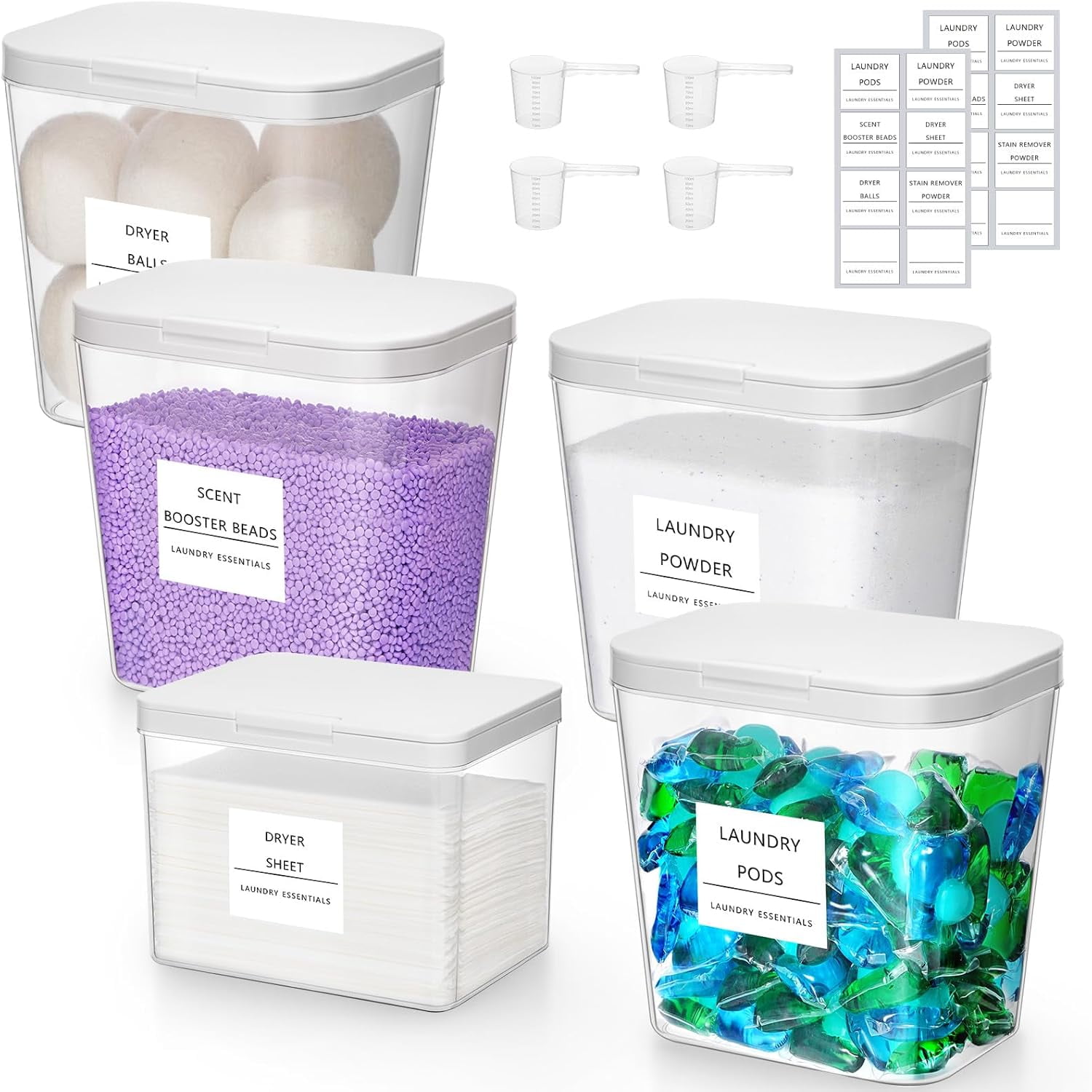 5 Pack Laundry Pods Container & Dryer Sheet Holder Sets, Laundry Powder ...