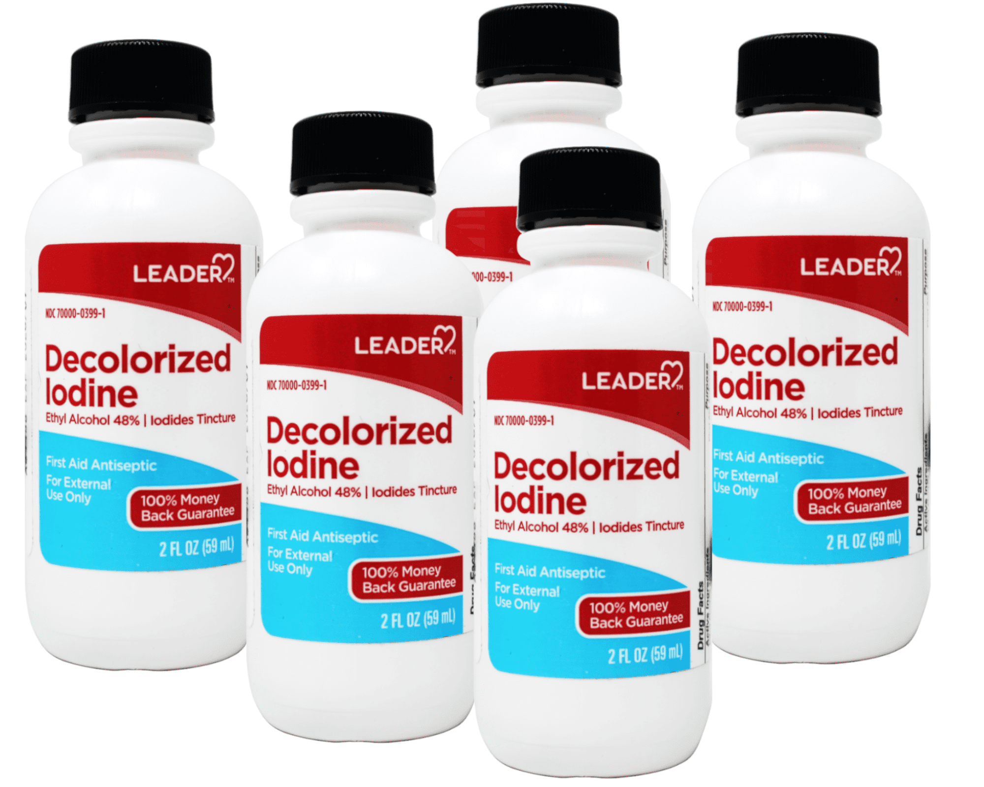 5 Pack - Leader Decolorized Iodine First Aid Antiseptic 2 fl oz ...