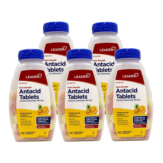 5 Pack - Leader Extra Strength Antacid Chewable Tablets, Fast Relief of ...