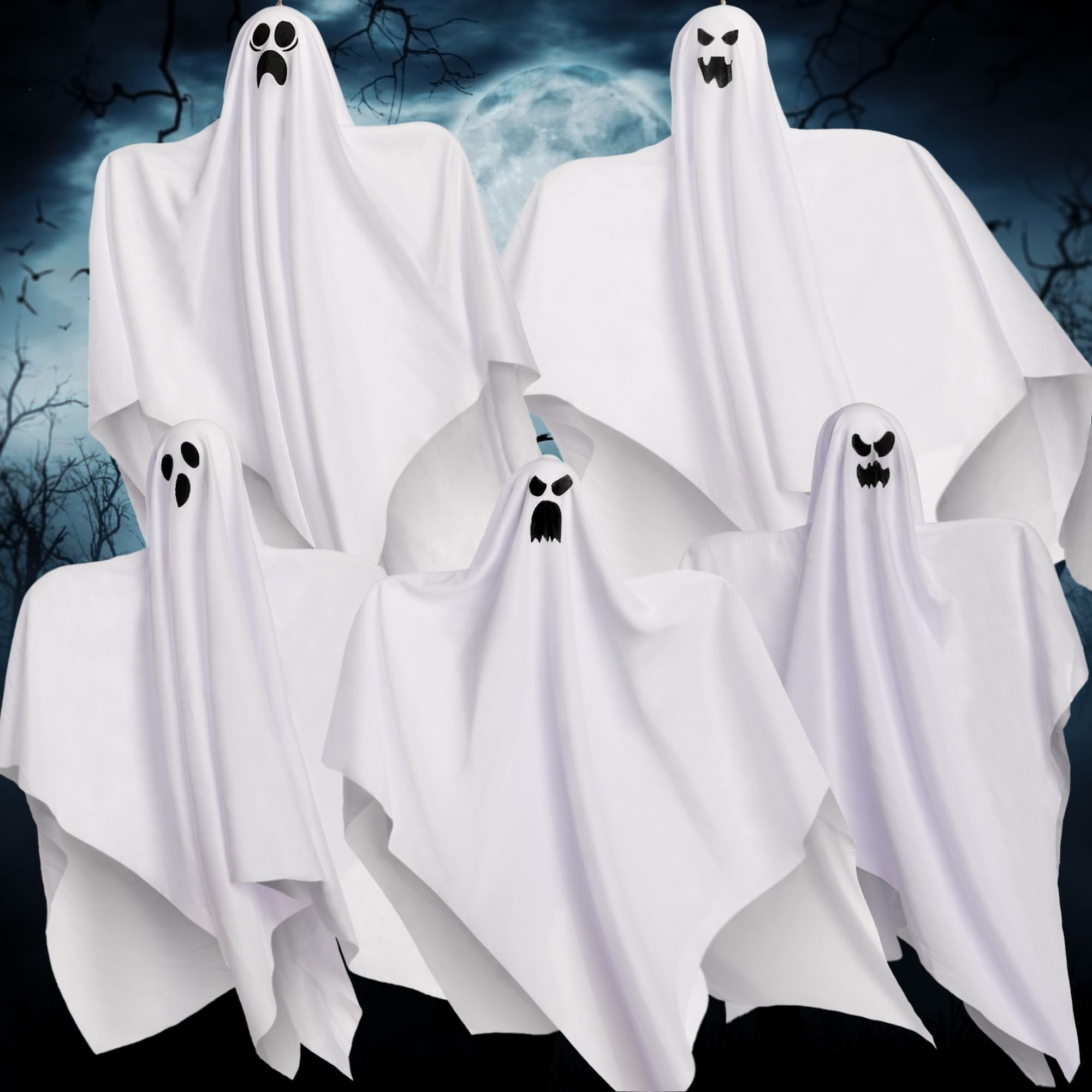 5 Pack Light Up White Hanging Ghost Flying Ghosts Cute Decor for ...