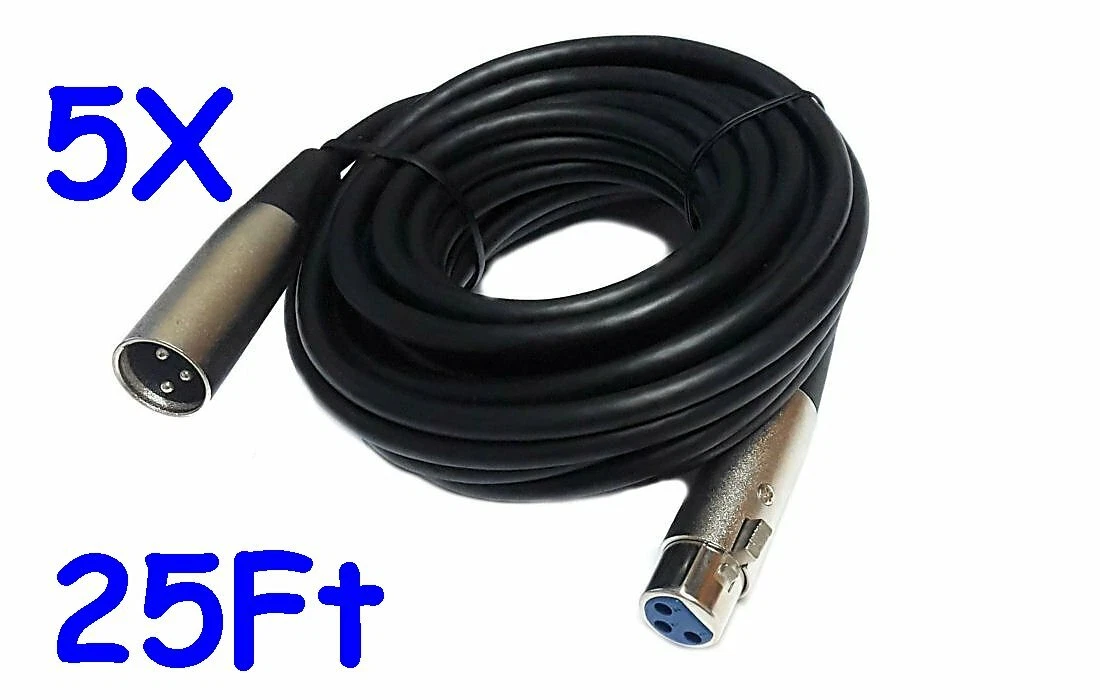 5 Pack Lot XLR Shielded Balanced Microphone Mic Audio Cable Male to ...