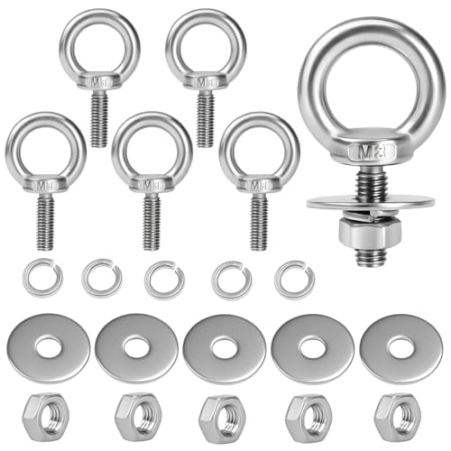 5 Pack M8 x 25mm Stainless Steel Eye Bolts with Nuts Washers, Lifting ...