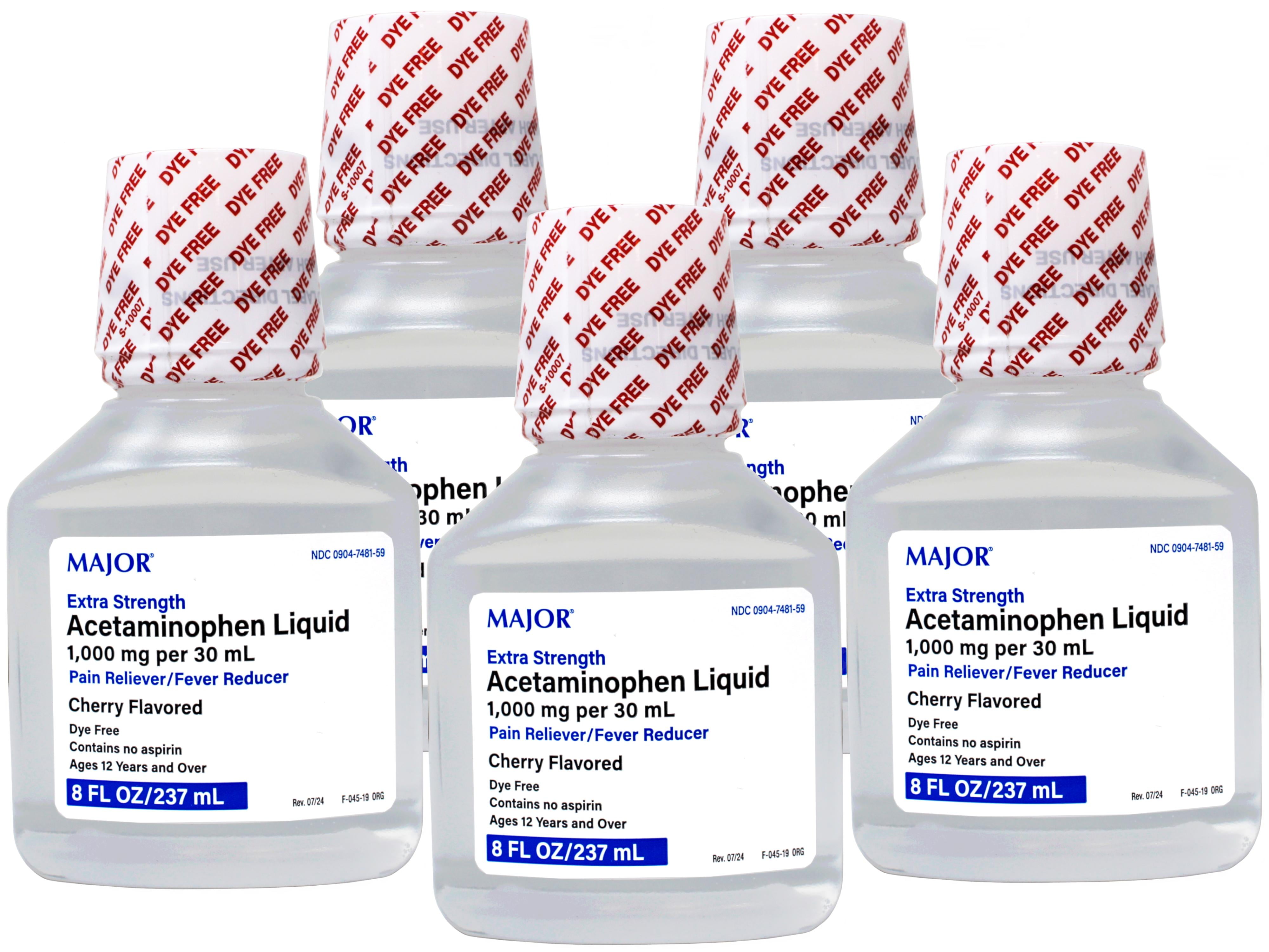 5 Pack - MAJOR Extra Strength Acetaminophen Liquid, 1000 mg per 30 mL ...