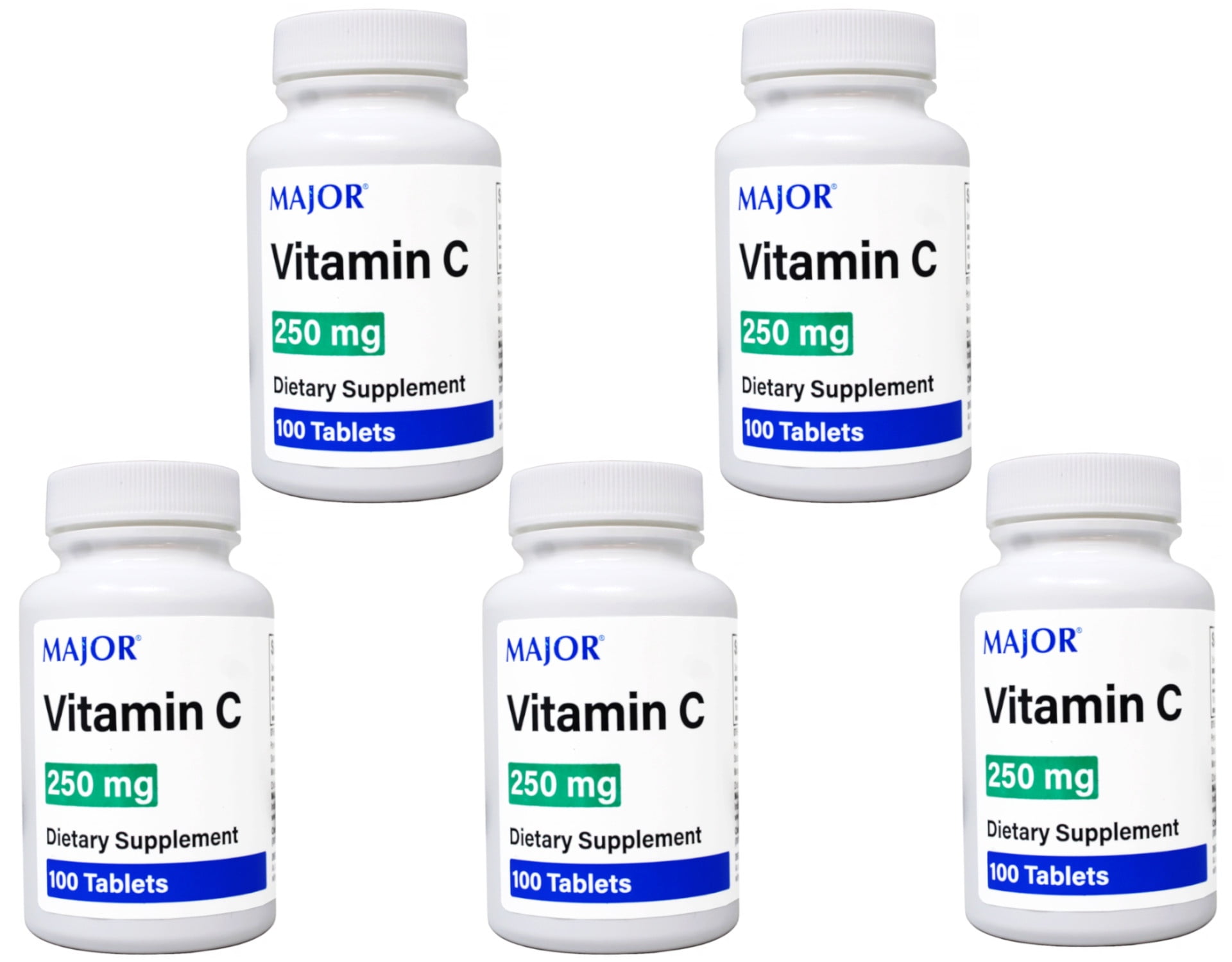 5 Pack - MAJOR Vitamin C 250 mg Ascorbic Acid Tablets, 100 Count ...