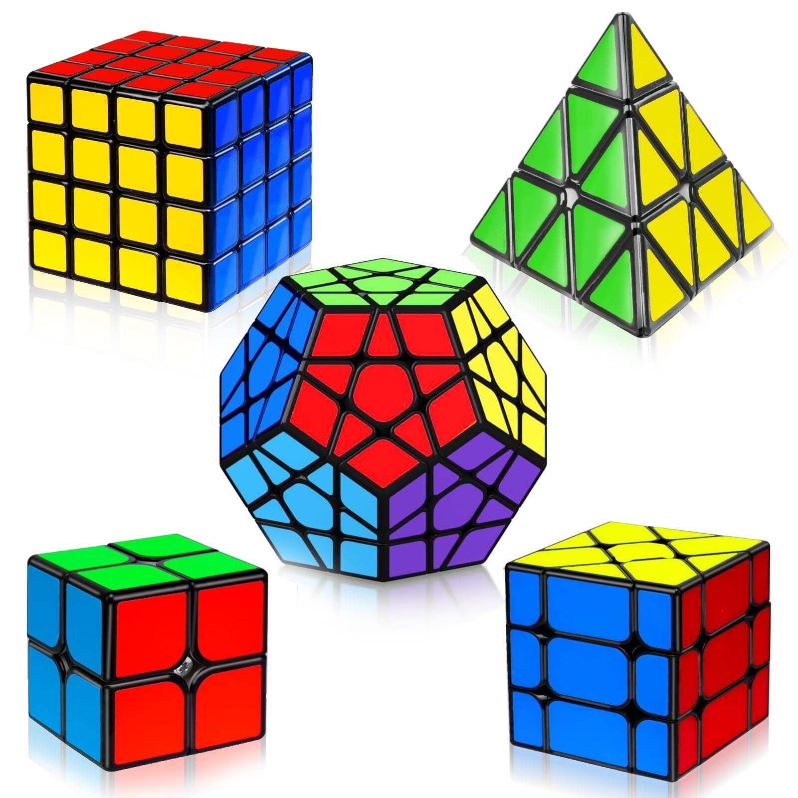 5 Pack Magic Cube Set - 2x2, 3x3, 4x4, Triangle Speed Cubes for Kids ...