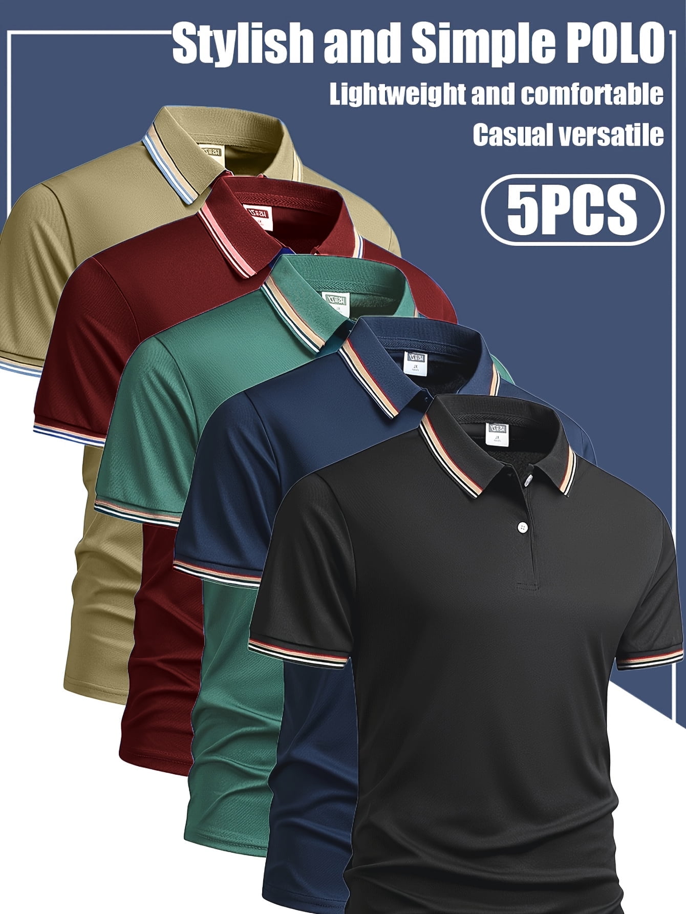 5 Pack MagnaMan Men's & Big Men's Poly Polo with Short Sleeves, Sizes S ...