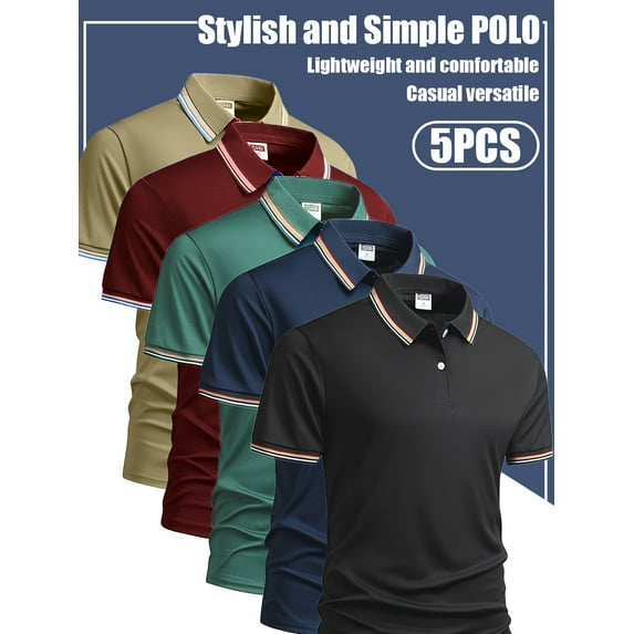 5 Pack MagnaMan Men's & Big Men's Poly Polo with Short Sleeves, Sizes S ...
