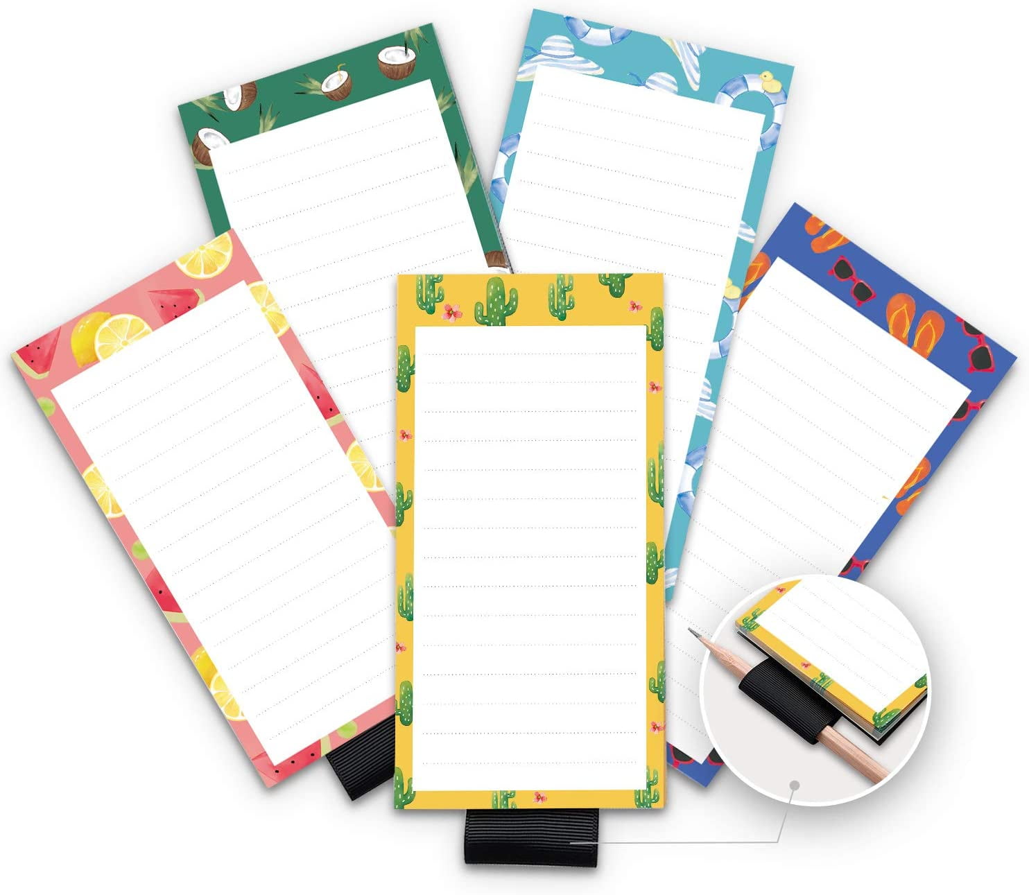 5 Pack Magnetic Notepads for Fridge with Pen Holder - Summer Theme ...
