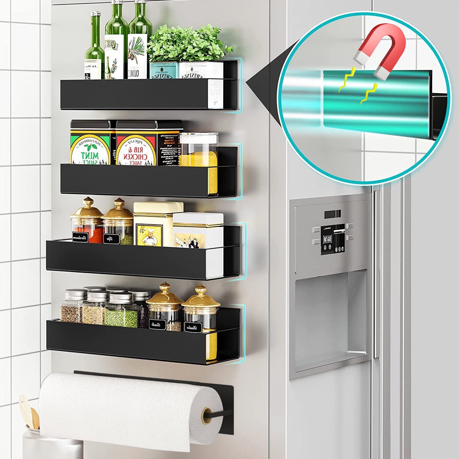 5 Pack Magnetic Shelf, Magnetic Spice Rack Organizer for Refrigerator ...