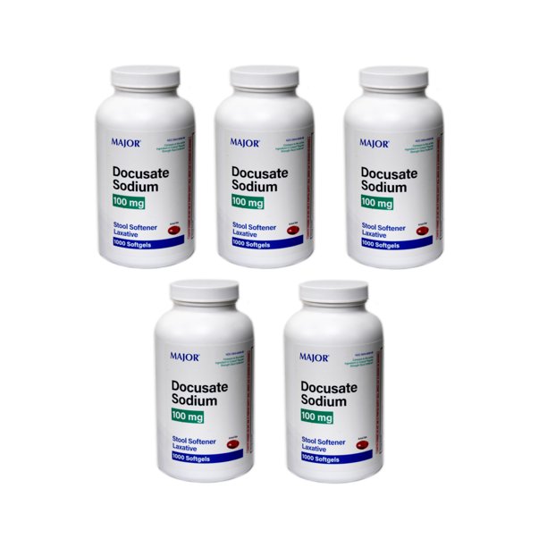 5 Pack Major DOK 100mg Docusate Sodium (comp to Colace) 1000 Softgels ...
