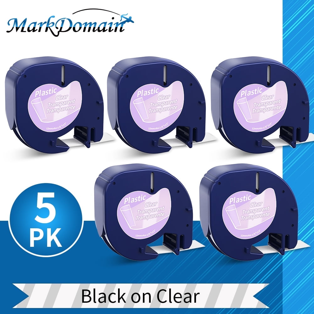Markdomain 5 Pack Dymo Compatible Clear Plastic Label Tape Refills ...