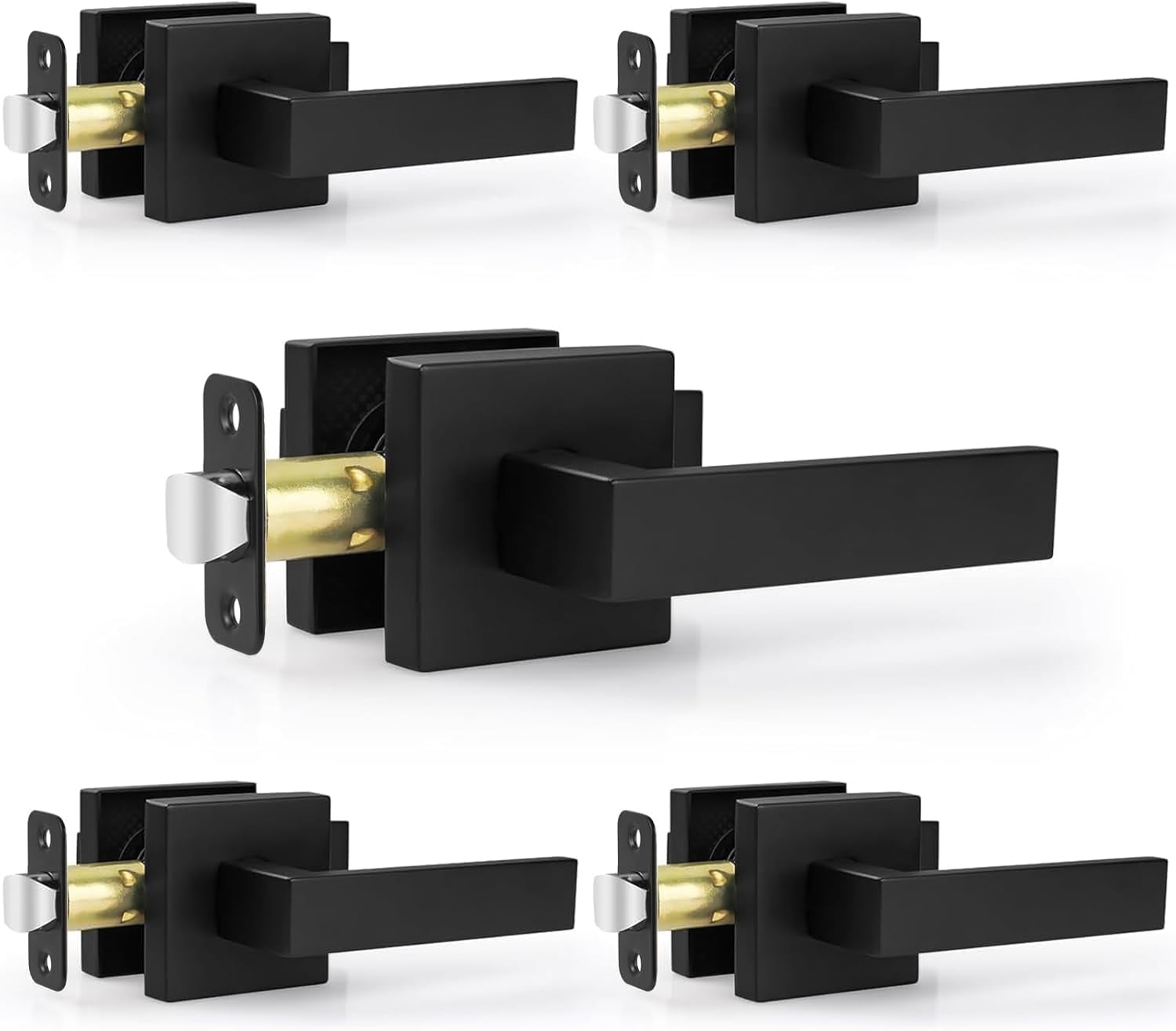 5 Pack Matte Black Door Handles Interior Door Knobs, Home Improvement ...