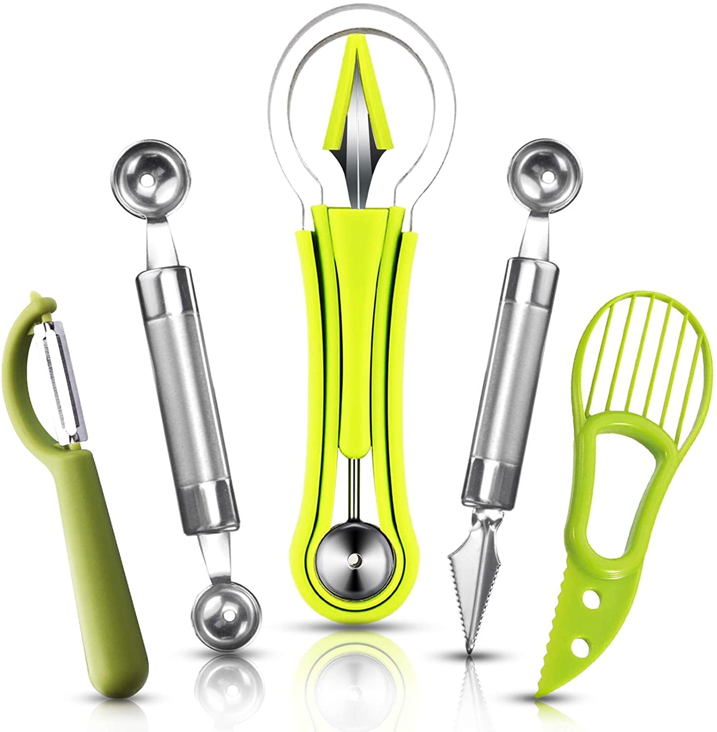 5 Pack Melon Baller Scoop Set - 4 in 1 Stainless Steel Fruit Tool Kit ...