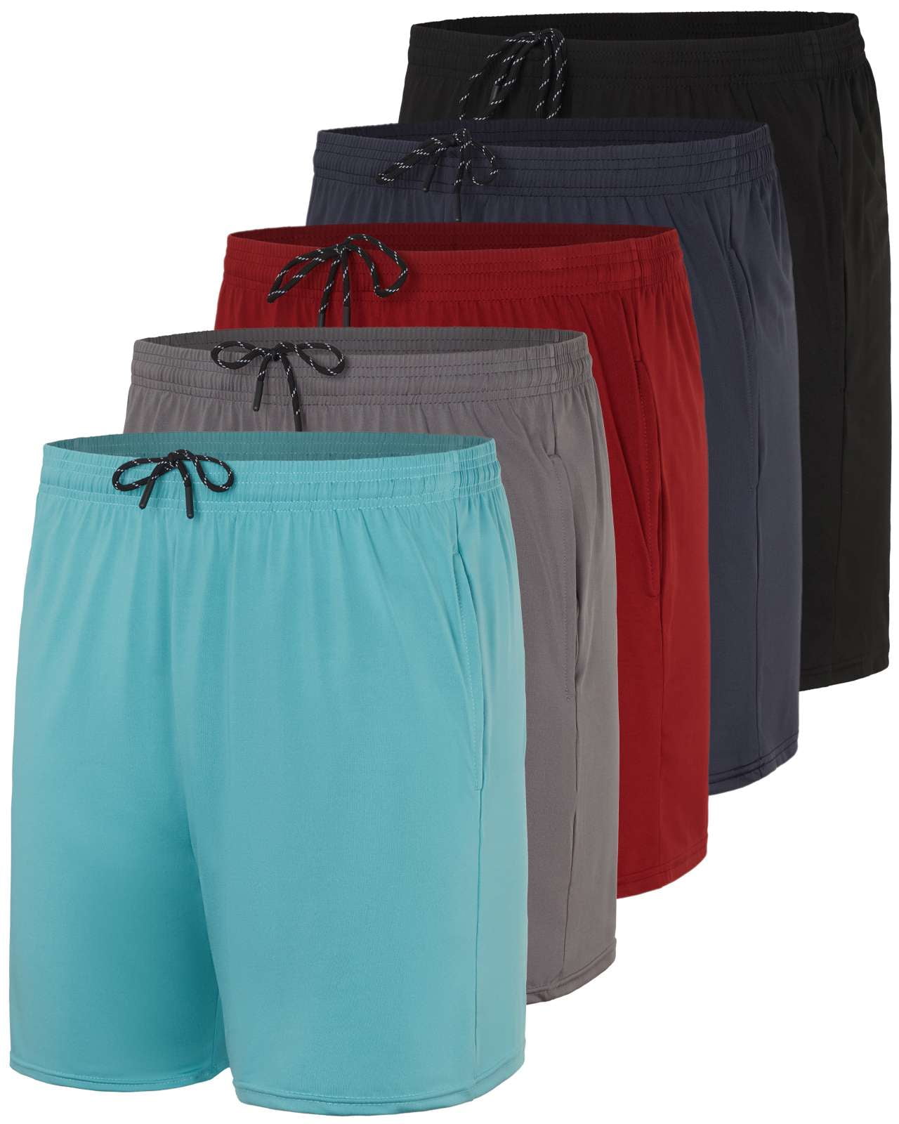 "Men's 5 Pack: 5"" Dry-Fit Running Shorts - Pockets, Drawstring, Big ...