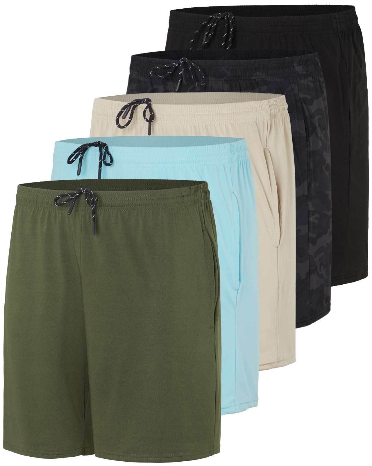 Real Essentials 5 Pack: Men's 5" Inseam Dry-Fit Running Workout Shorts ...