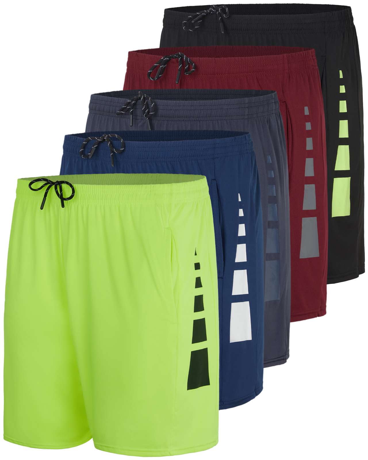 Real Essentials 5 Pack: Men's 5" Inseam Dry-Fit Running Workout Shorts ...