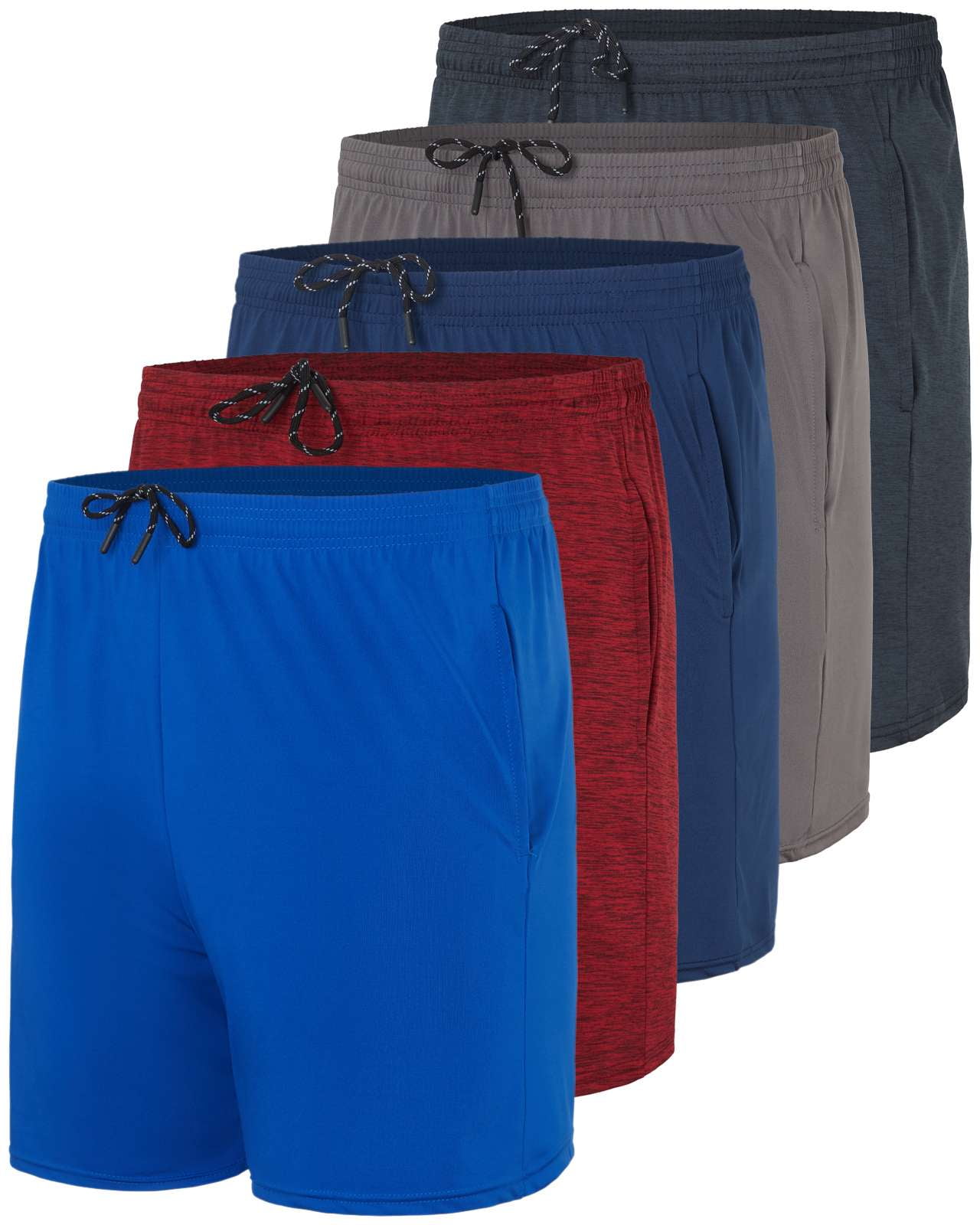Real Essentials 5 Pack: Men's 5" Inseam Dry-Fit Running Workout Shorts ...