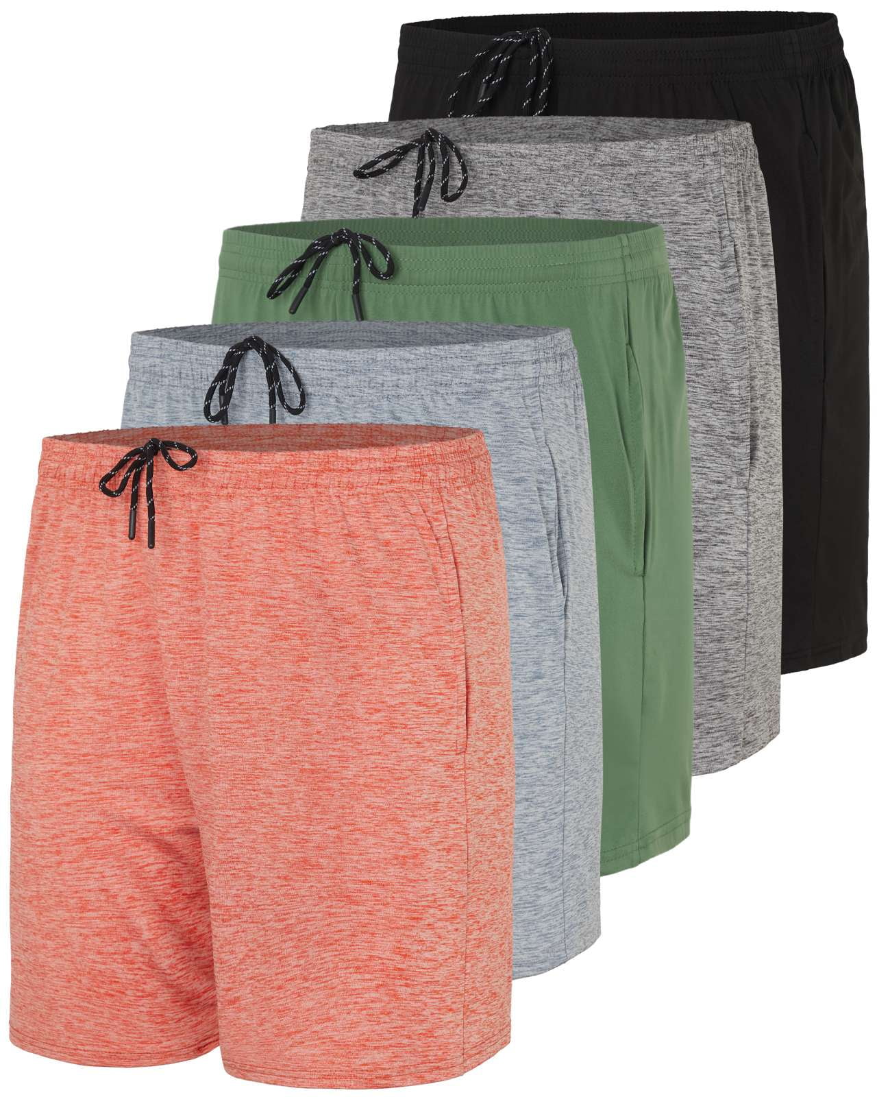 Real Essentials 5 Pack: Men's 5" Inseam Dry-Fit Running Workout Shorts ...
