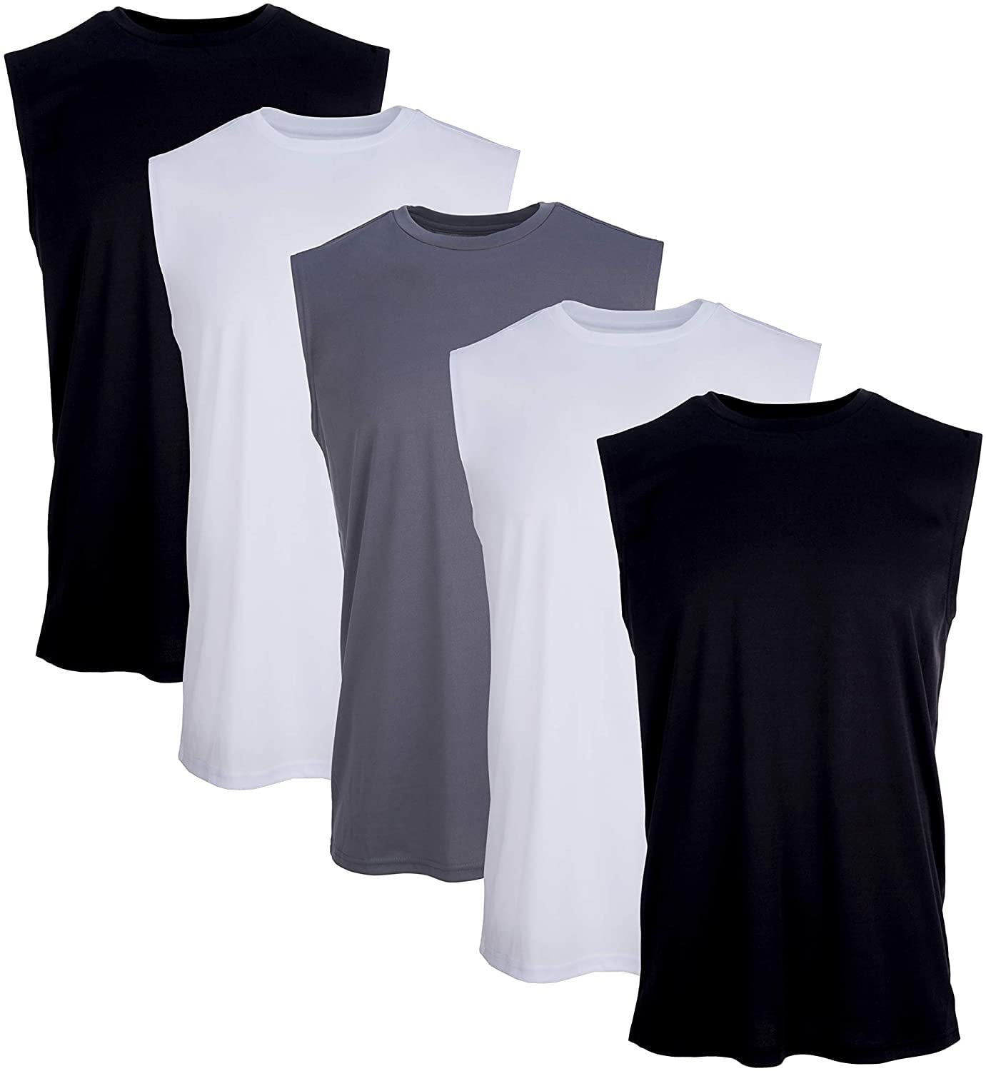 5 Pack: Men's Active Dry Fit Moisture Wicking Muscle Sleeveless ...