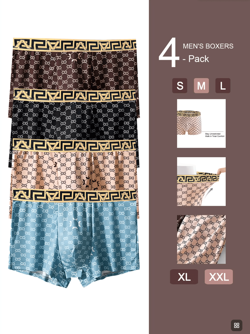 5-Pack Men's Boxers | Classic Greek Key Waistband, Retro Patterns Super ...