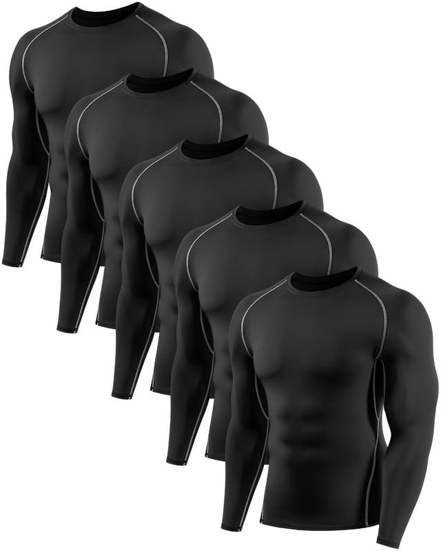 5 Pack Men's Compression Shirts Long Sleeve Athletic Workout Sports ...