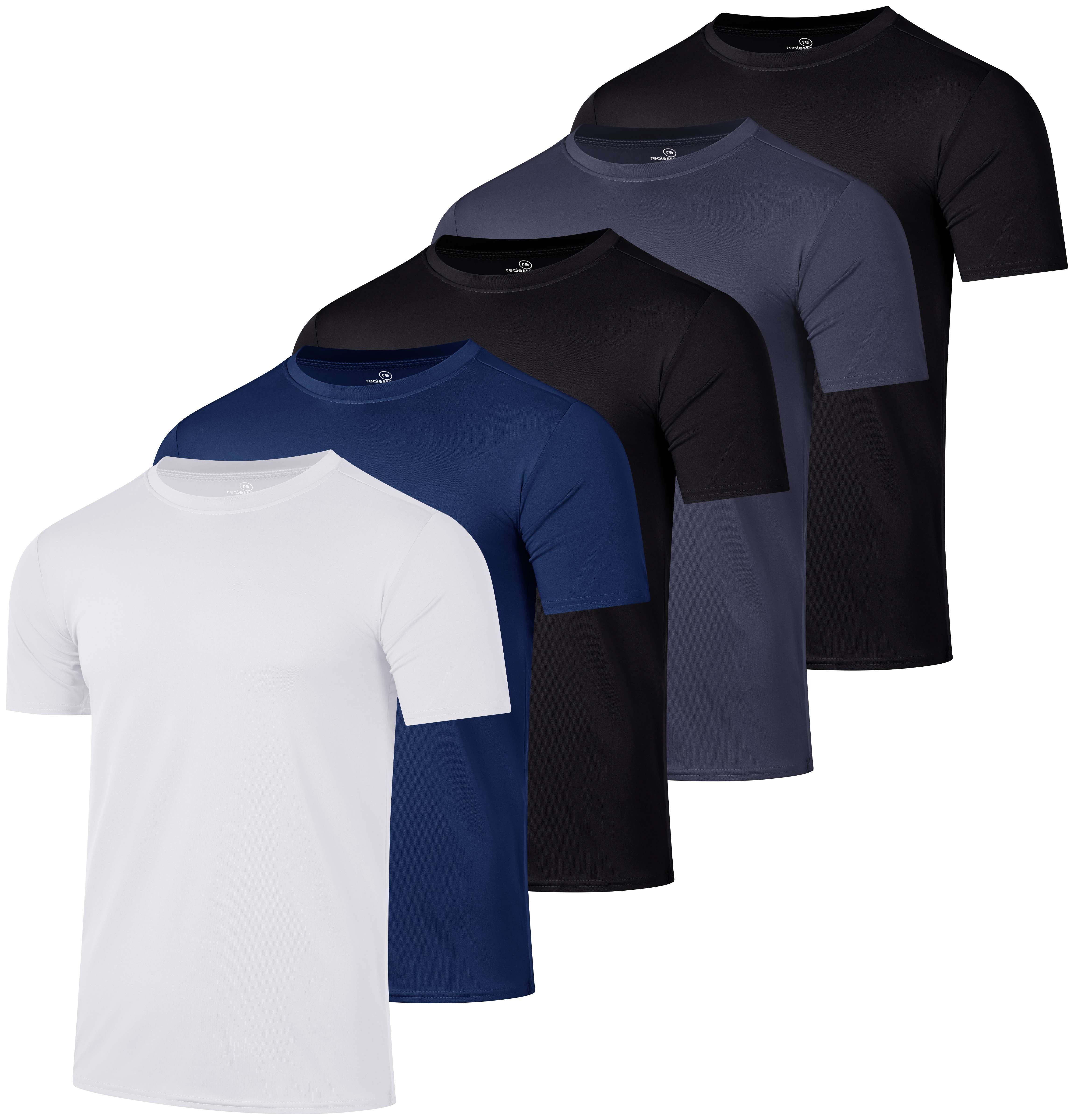 Real Essentials 5 Pack: Men’s Short Sleeve Dry Fit Active Crew Neck T ...
