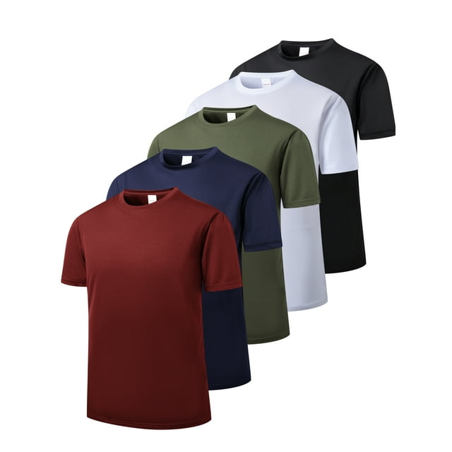 5 Pack Men's Dry Fit T Shirts Athletic Running Gym Workout Short Sleeve ...