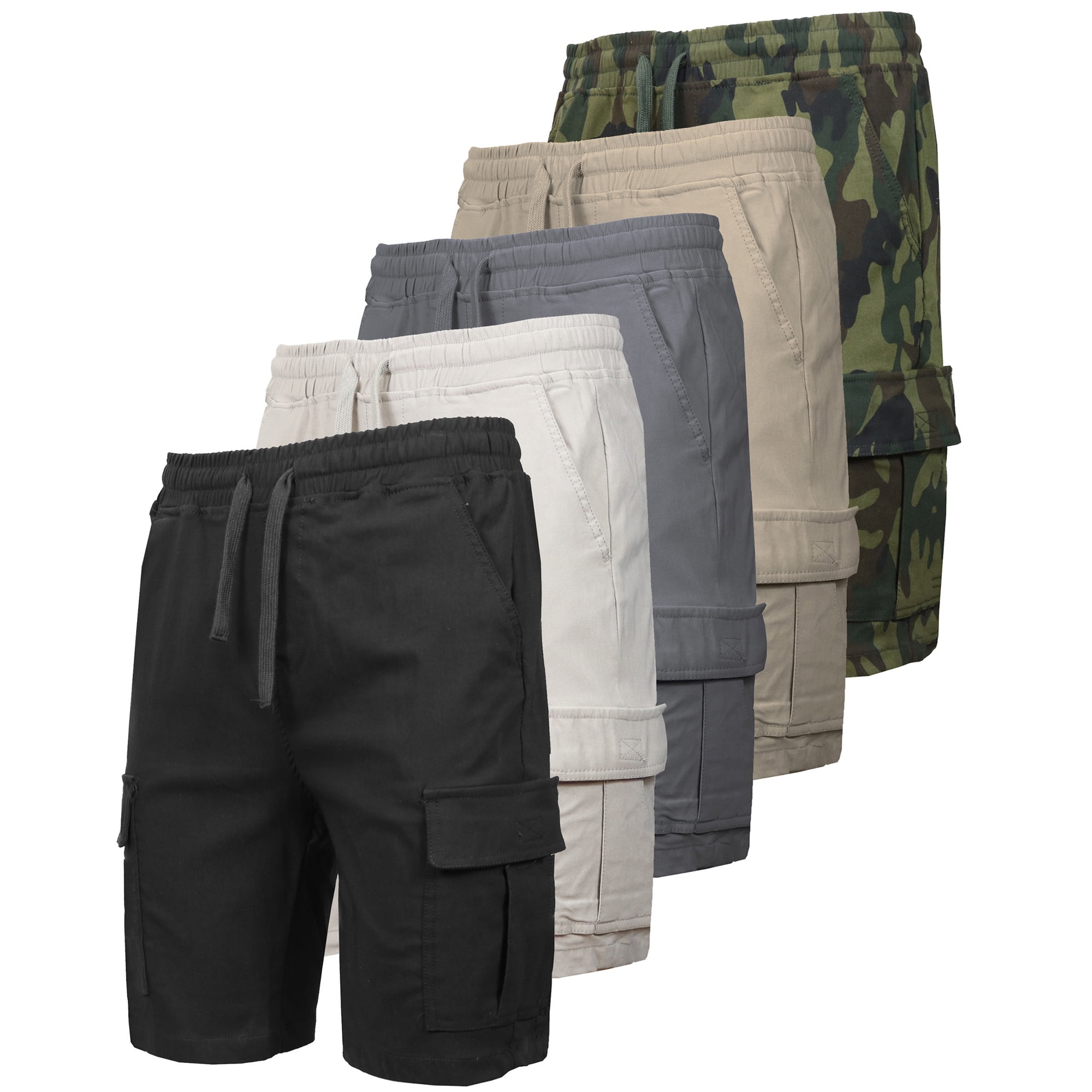 5-Pack Men’s Flex Cargo Shorts with Elastic Waistband and Drawstring ...