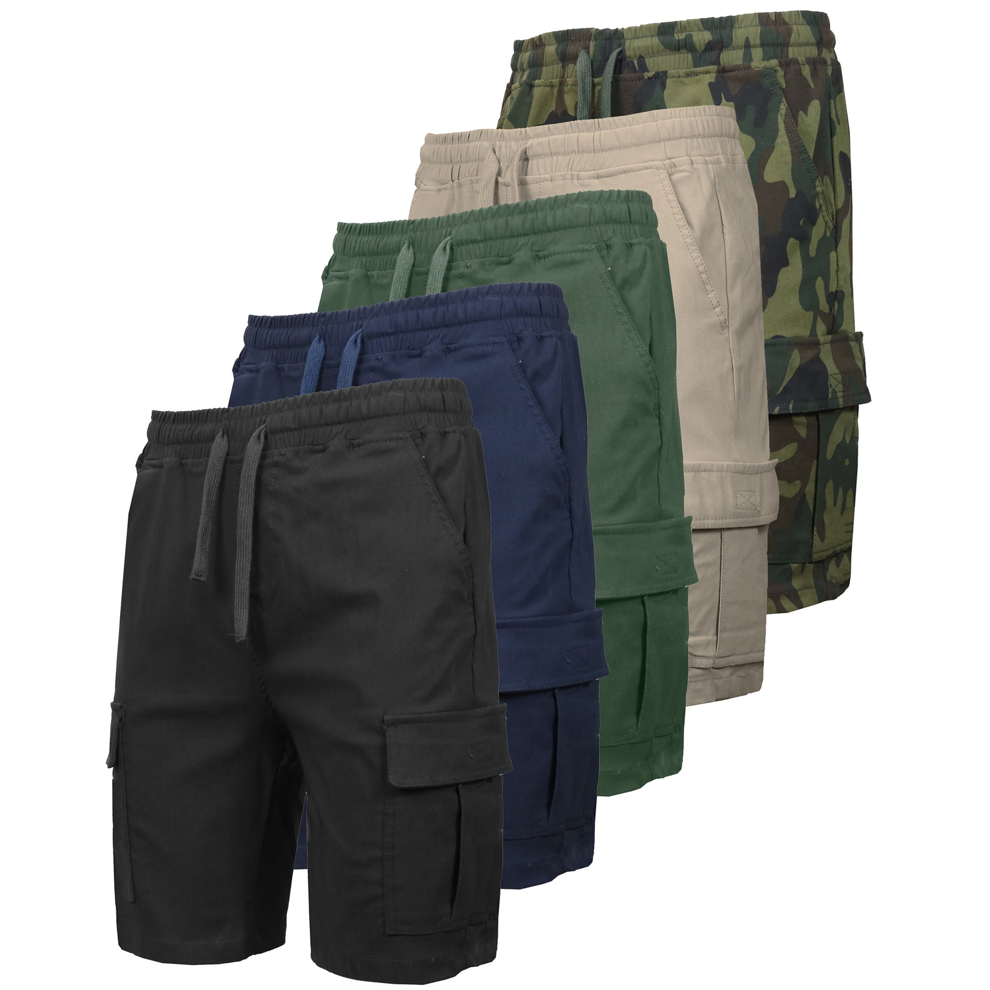 5-Pack Men’s Flex Cargo Shorts with Elastic Waistband and Drawstring ...