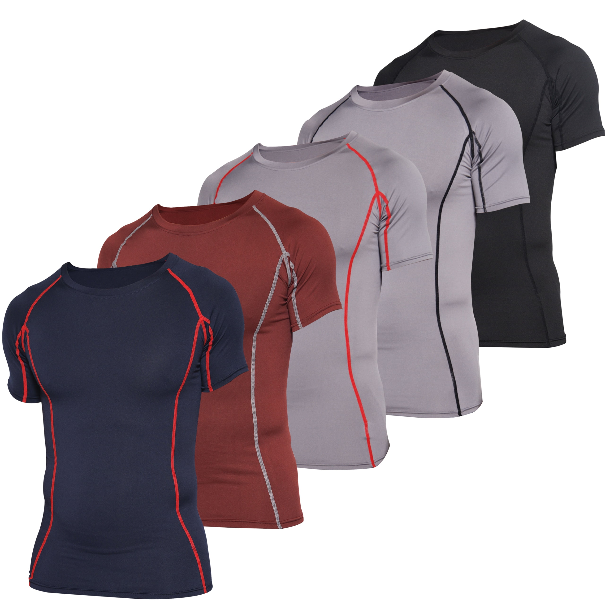 5 Pack: Men's Short Sleeve Compression Shirt Base Layer Undershirts ...