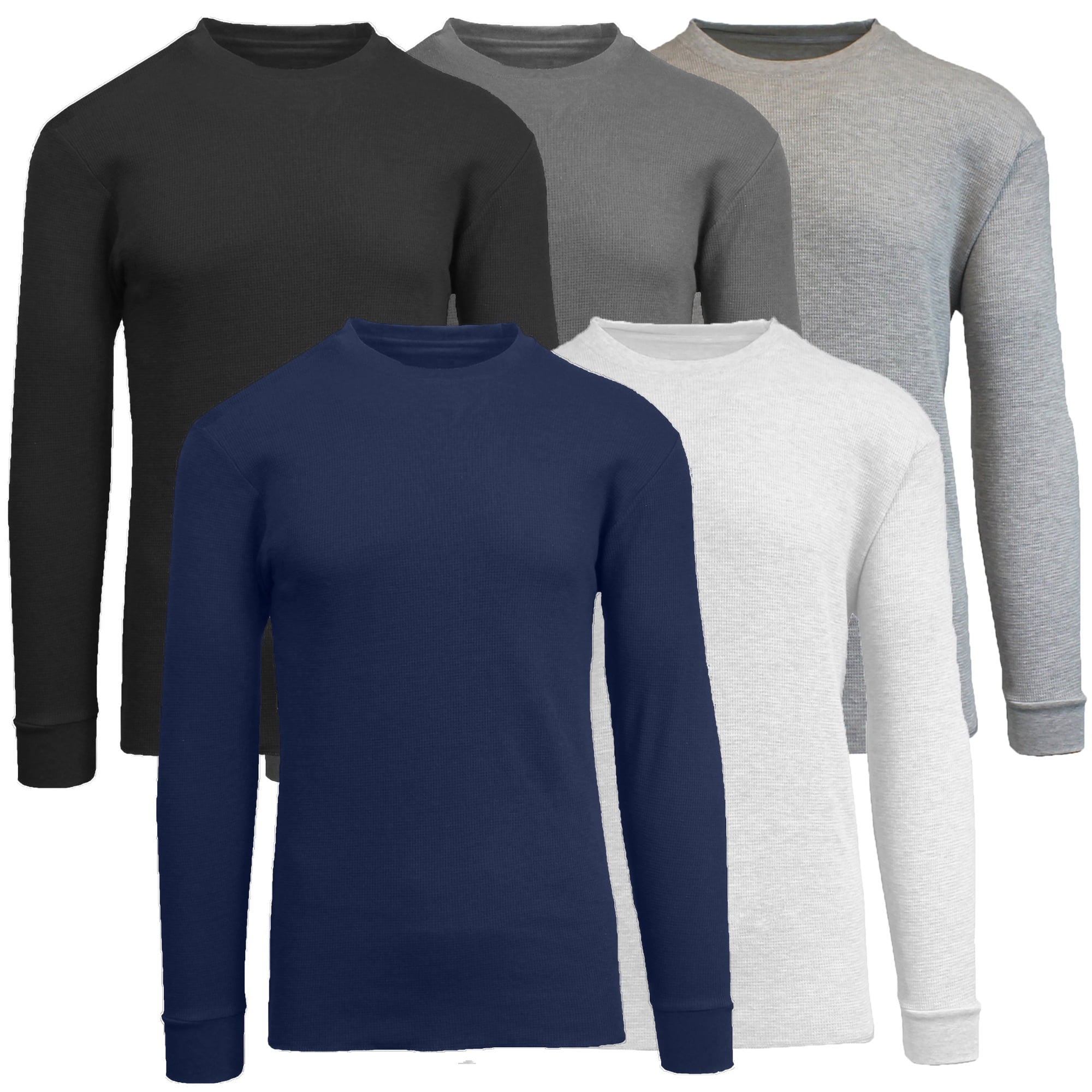 5-Pack Men's Thermal Shirts - Waffle Knit Henley & Crew Neck Styles, Long Sleeve, Soft & Warm ...