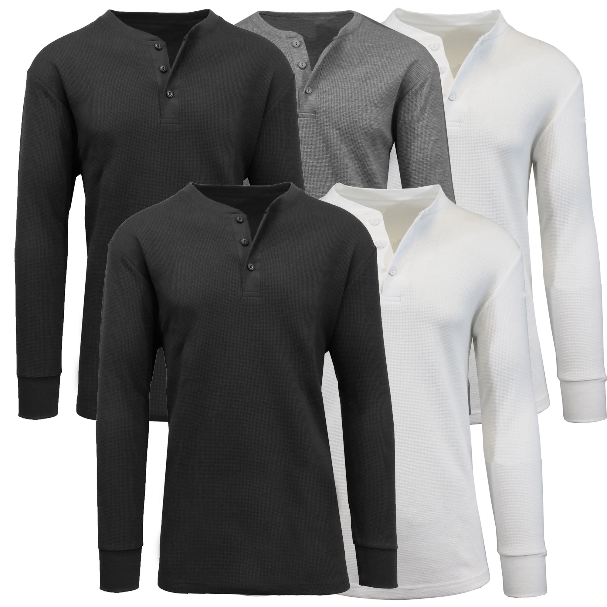 5-Pack Men's Thermal Shirts - Waffle Knit Henley & Crew Neck Styles ...