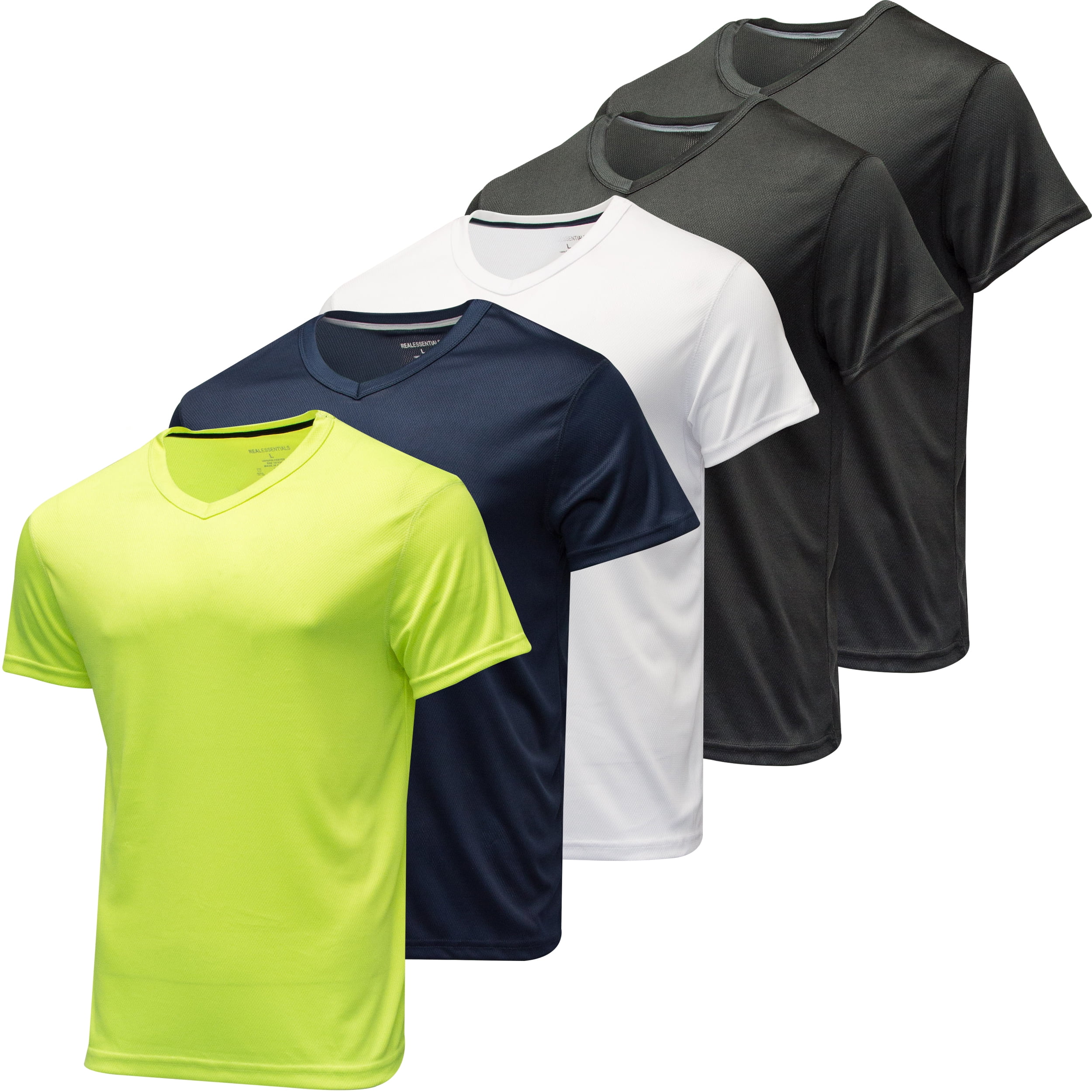 5 Pack: Men’s V-Neck Mesh Moisture Wicking Active Athletic Performance ...