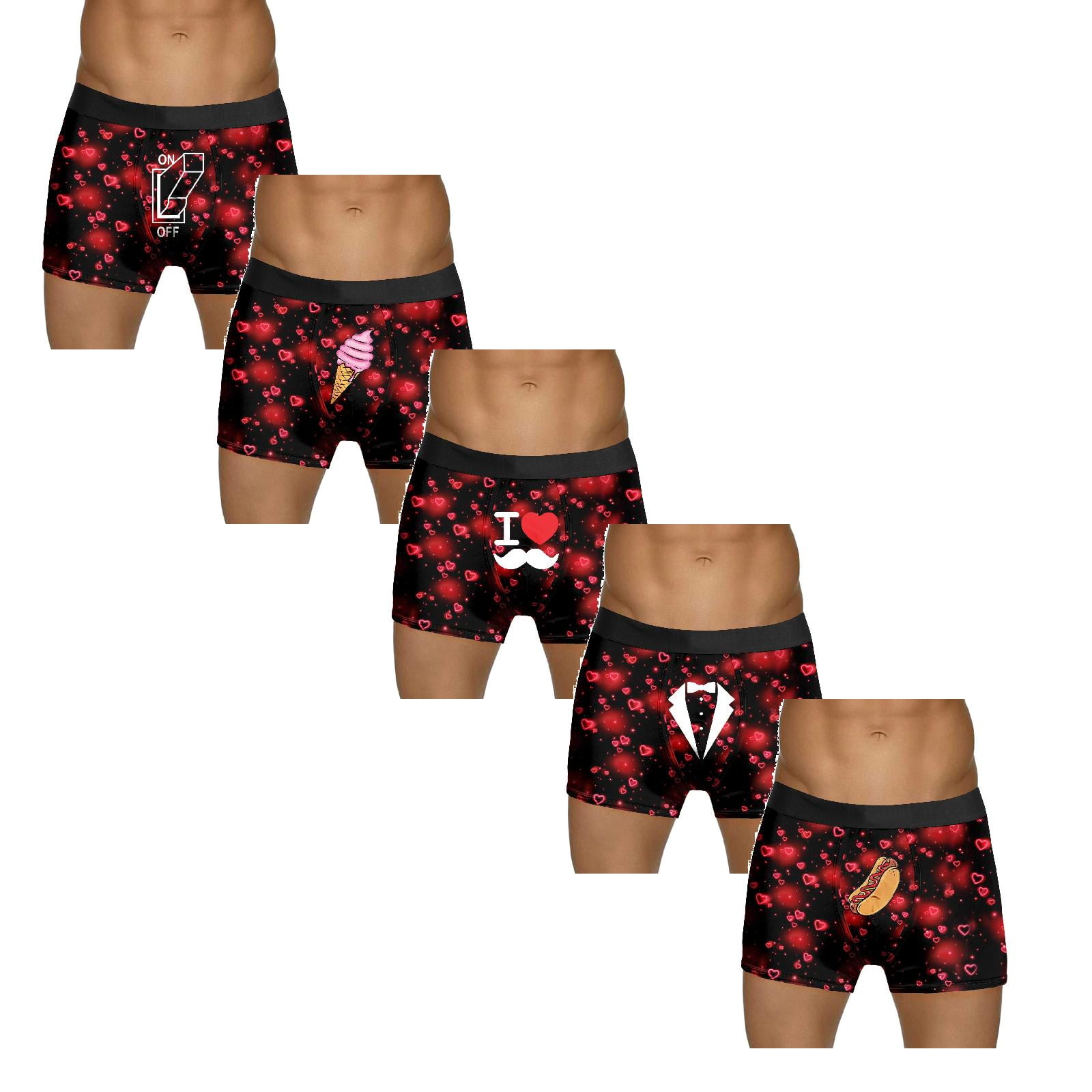 5-Pack Mens Boxers Valentines Day Printed Underwear Style Red Bubble ...