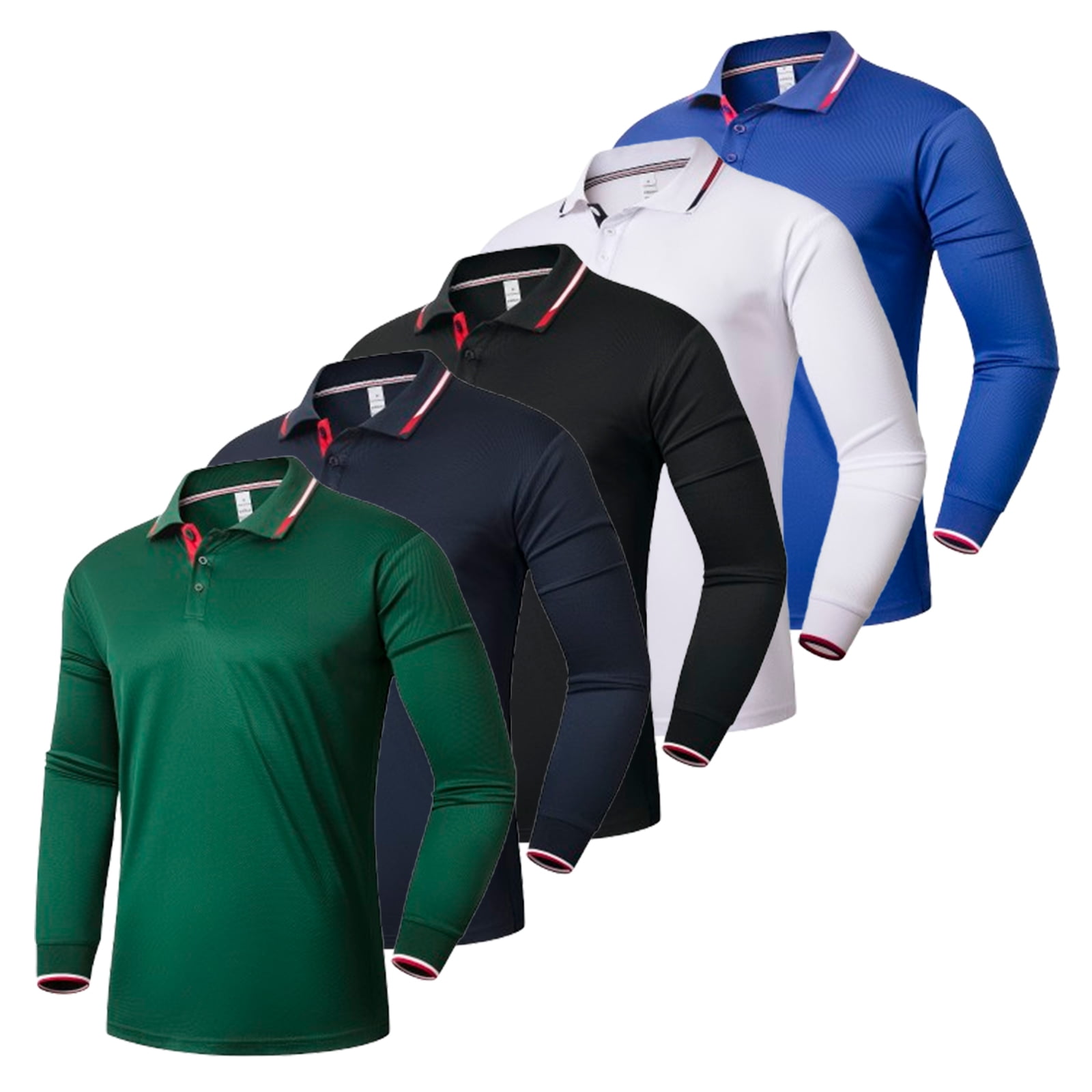 5 Pack Mens Polo Shirts Breathable Moisture Wicking Work Polo T Shirts Casual Tops Long Sleeve ...
