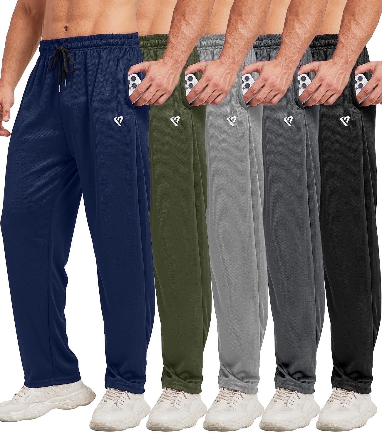5 Pack Mens Sweatpants Open Bottom Joggers for Men with Zip Pockets ...