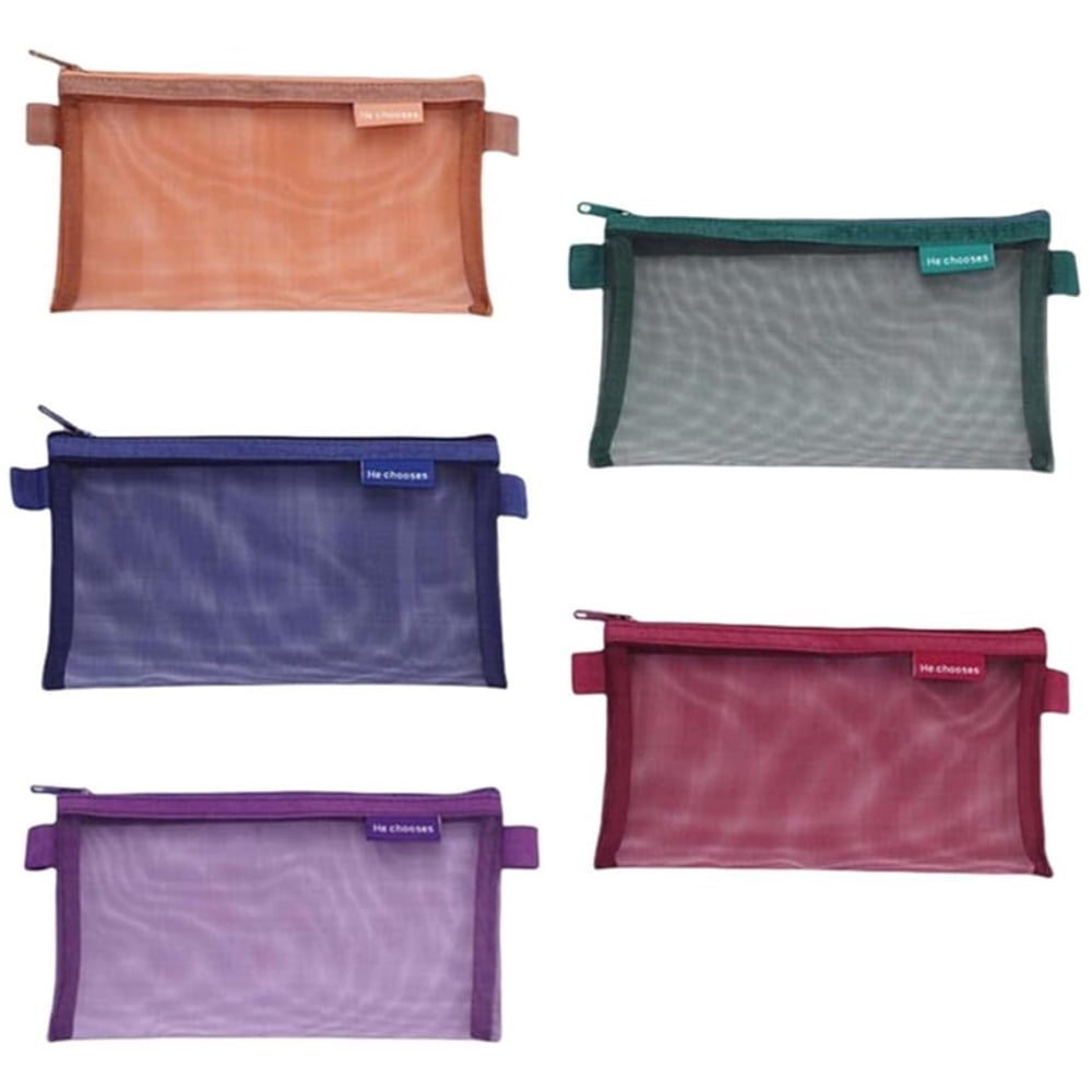 5-Pack Mesh Storage Pouches with Zipper - Transparent Travel Cosmetic ...