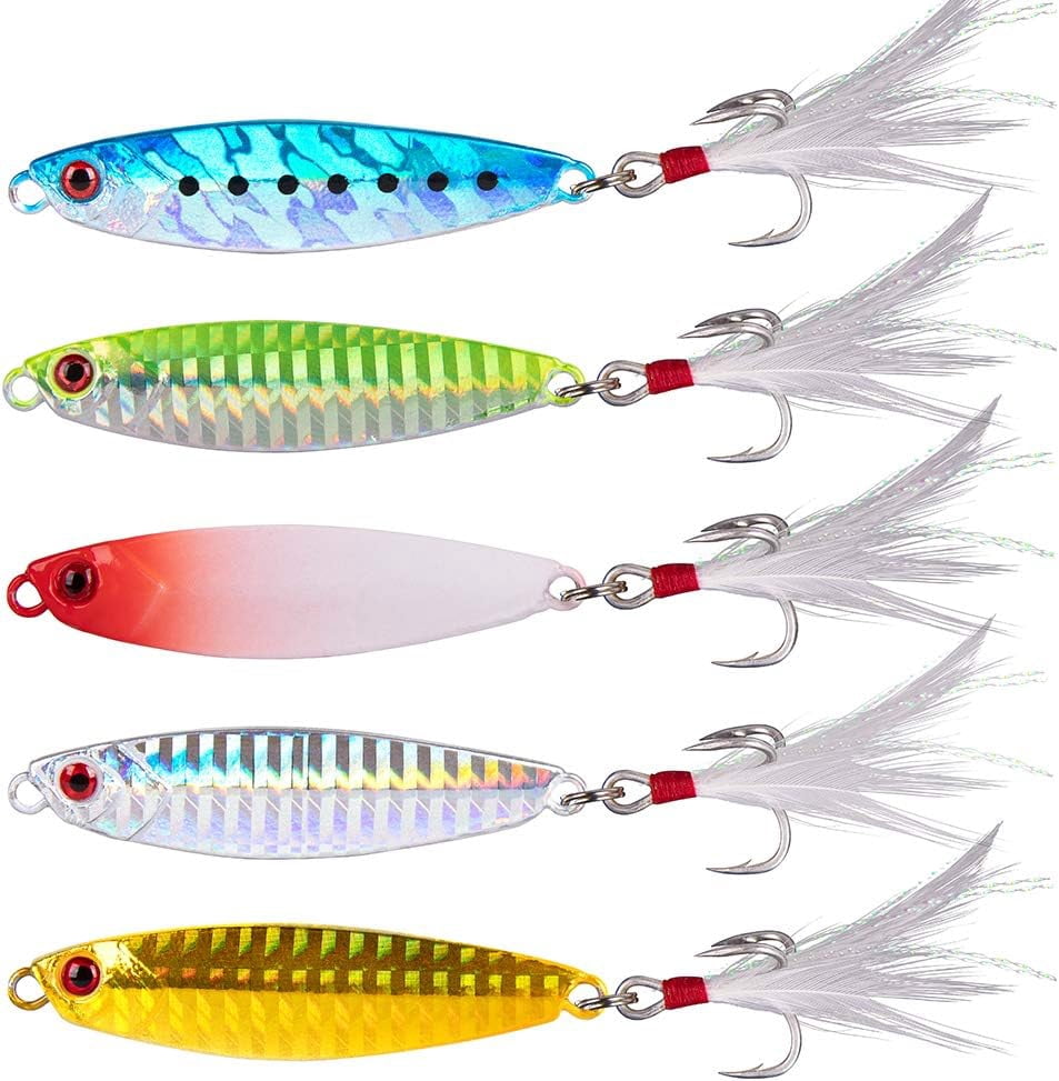 5 Pack Metal Jigging Spoon Saltwater Fishing Jigs Spoons Lures Casting ...