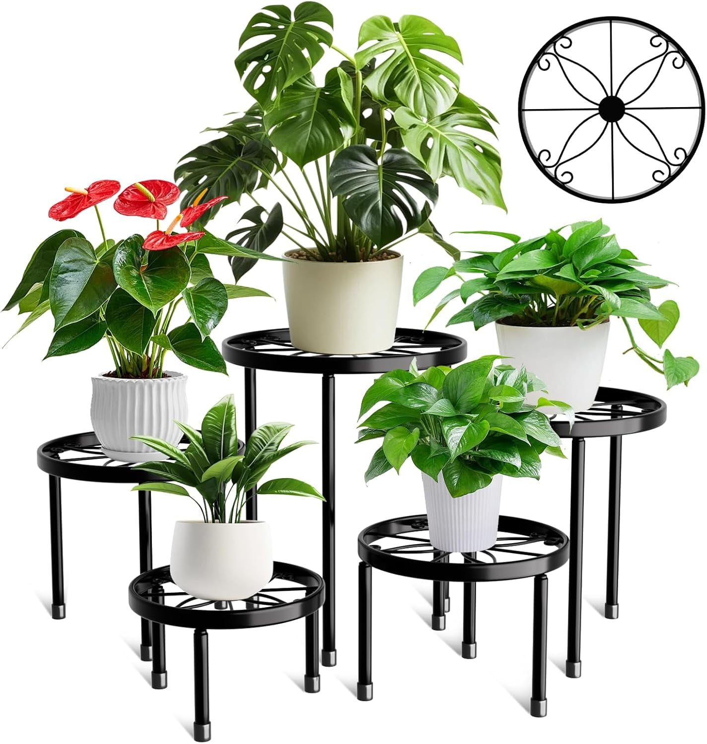 5-Pack Metal Plant Stands Indoor & Outdoor - Tall, Small Sizes Included ...