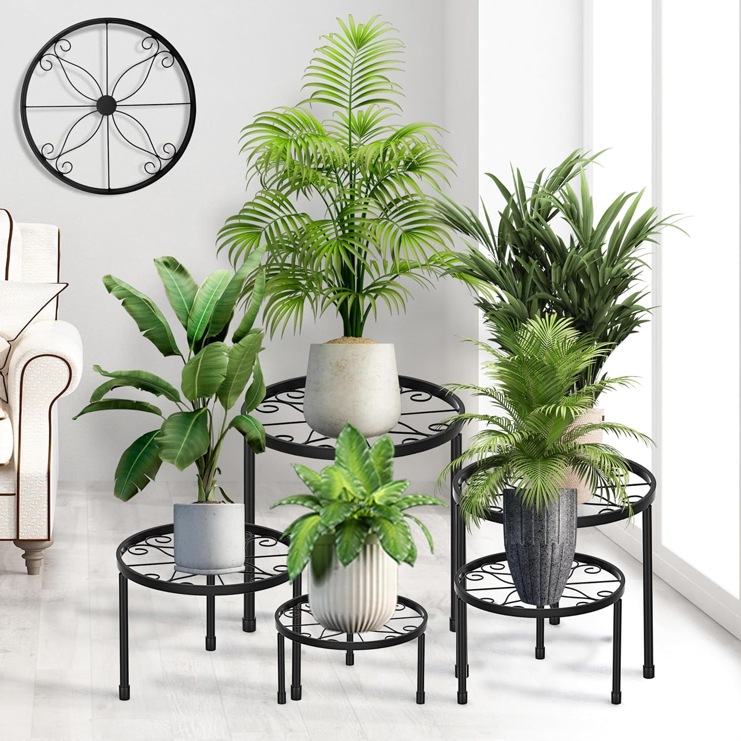 5-Pack Metal Plant Stands for Outdoor Indoor, Anti-Rust Iron Flower Pot ...