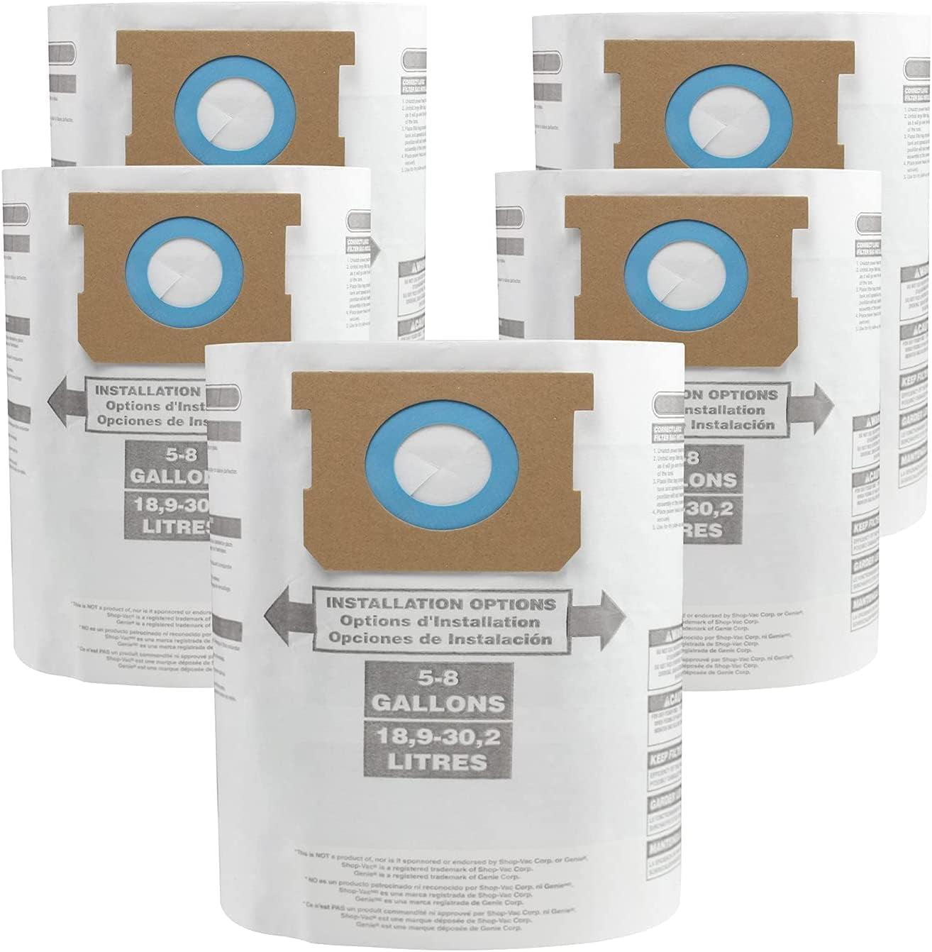 5 Pack Micro Shop VAC Bags 2-2.5 Gallon, Type B 90668 9066800 9066833 ...