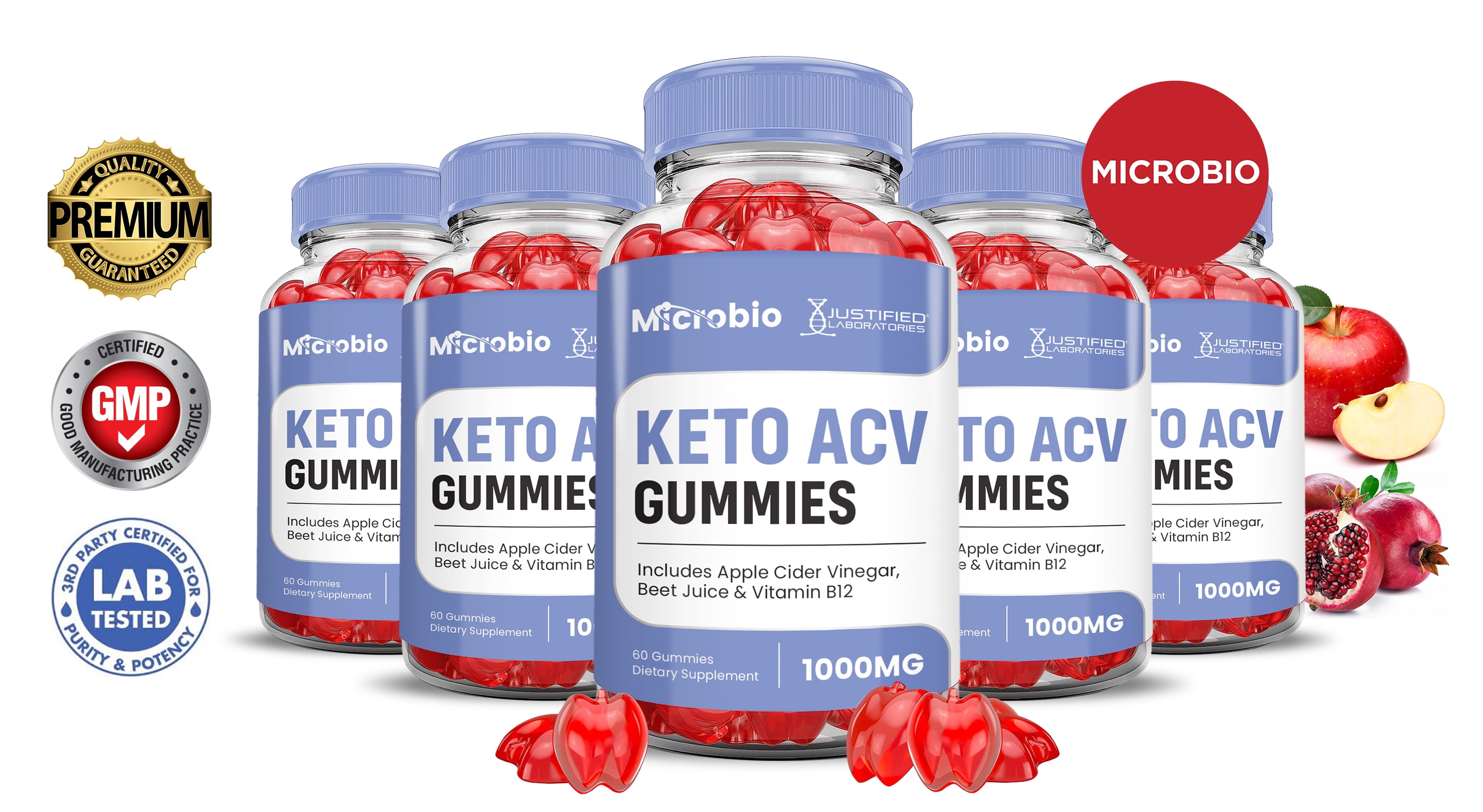 (5 Pack) Microbio Keto ACV Gummies 1000MG Dietary Supplement 300 Gummys ...