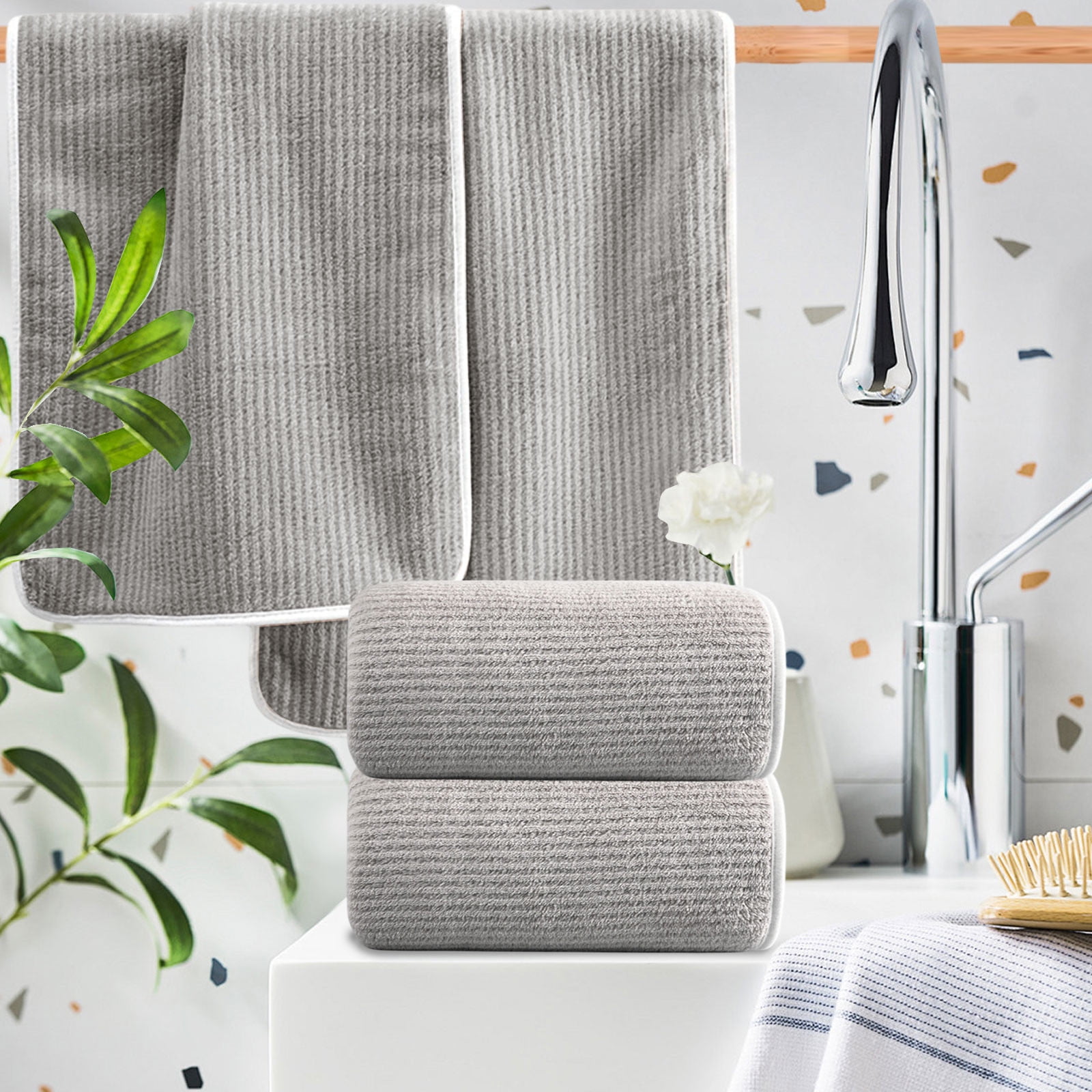 5-Pack Microfiber Towels, 34x76cm Lint-Free Washcloths for Face, Hair ...