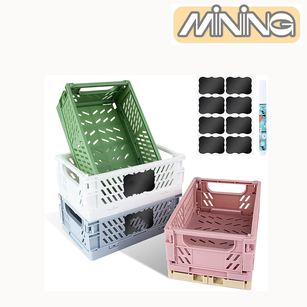 5-Pack Mini Pastel Crates Foldable Plastic Baskets Stackable Storage ...