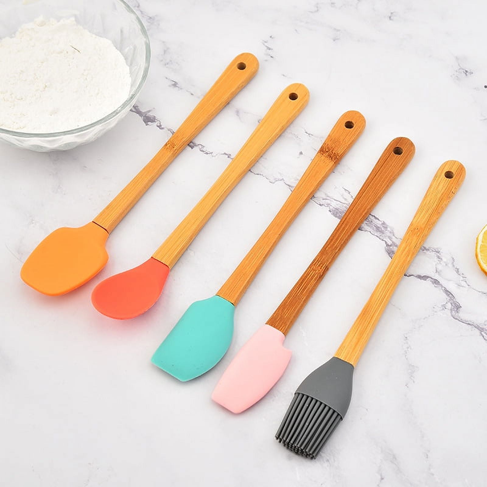 5 Pack Mini Silicone Spatula Scrapers with Bamboo Handle for Cooking ...