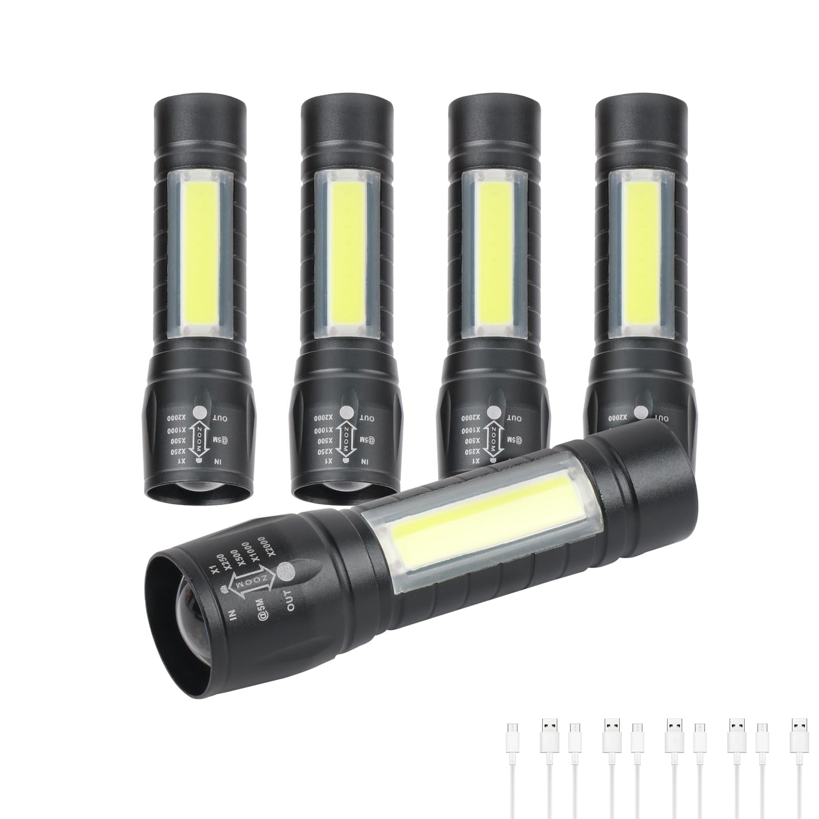 5 Pack Mini Small Pocket LED Flashlight USB-C Rechargeable High Lumens ...